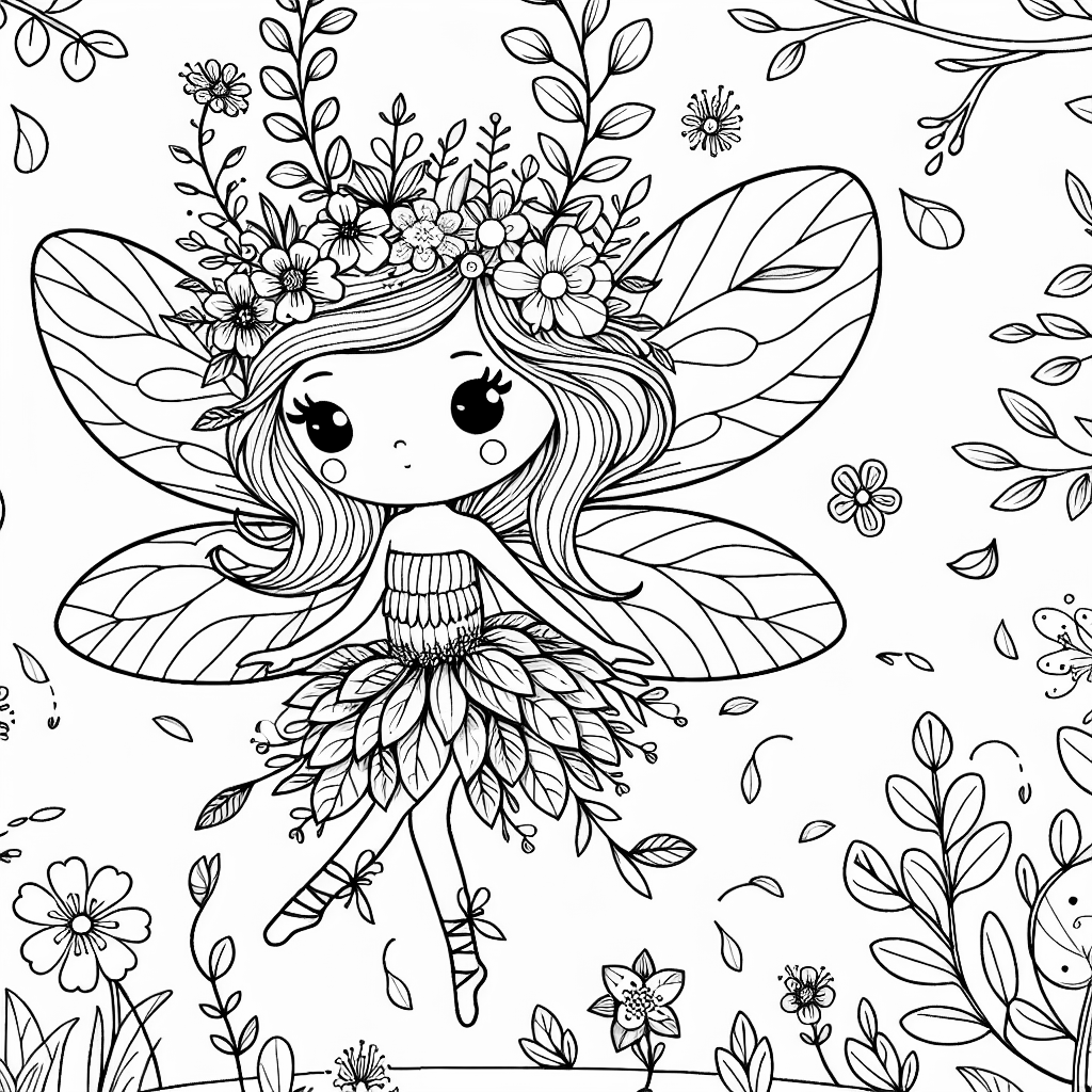 A Small Delicate Nymph With Flowing Hair Made Of... Coloring Page