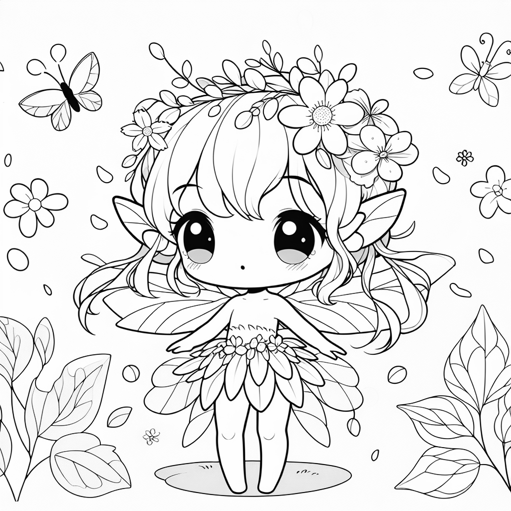 A Small Delicate Chibi Nymph With Flowing Hair... Coloring Page