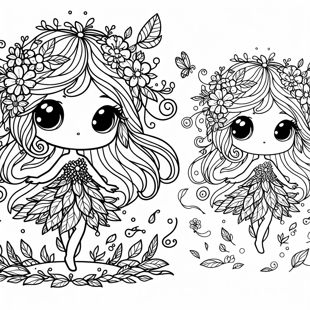 A Small Delicate Chibi Nymph With Flowing Hair... Coloring Page