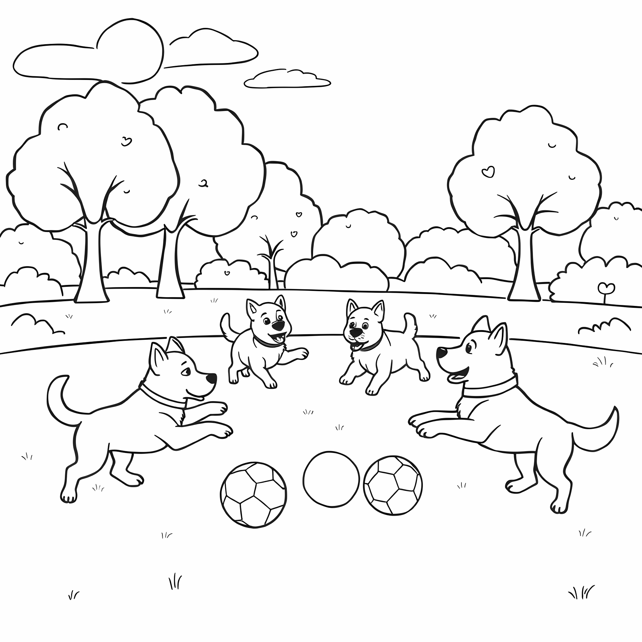 Some Dogs Playing Football Coloring Page