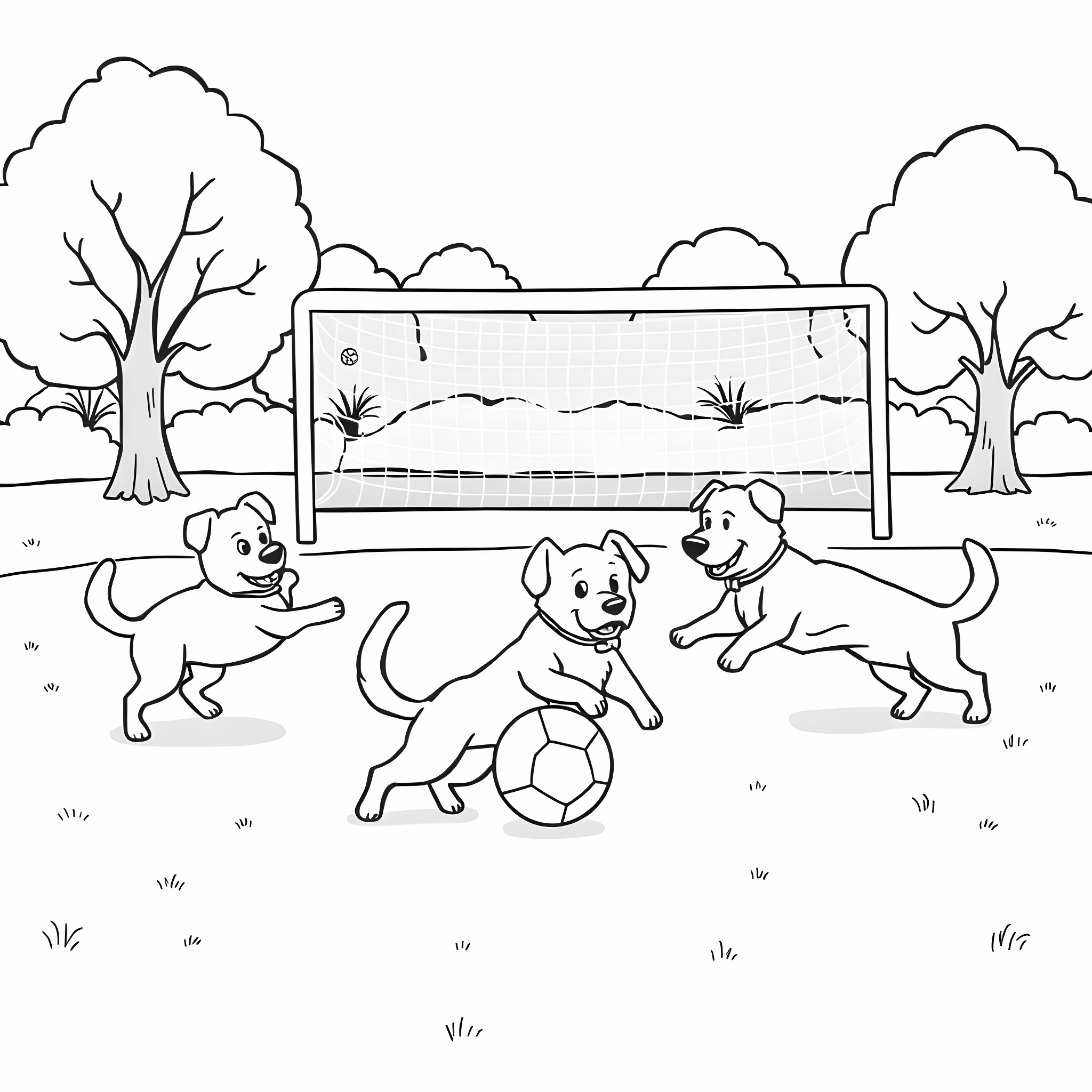 Some Dogs Playing Football Only One Football Coloring Page