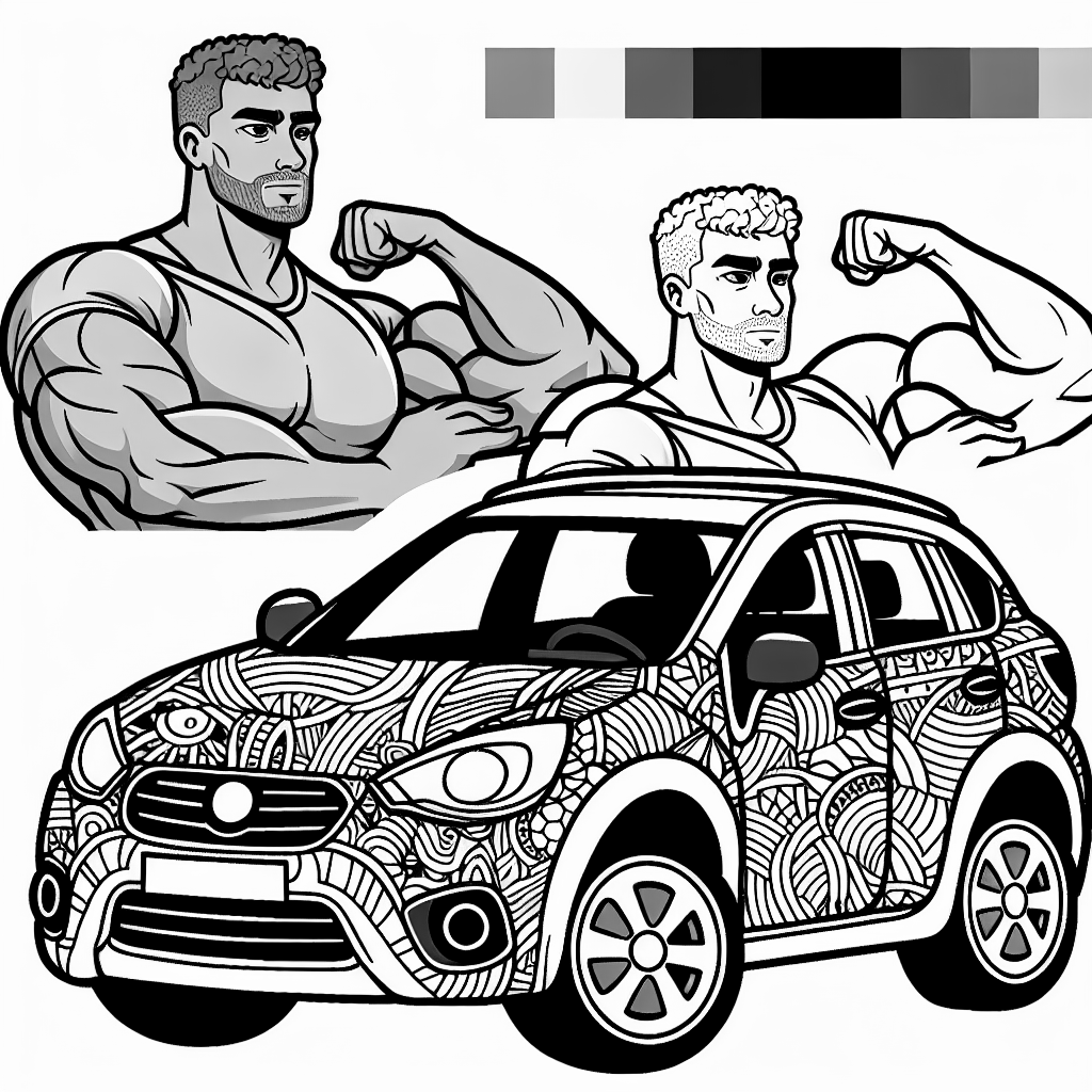 Vin Diesel With Short Hair Driving A Hatchback... Coloring Page