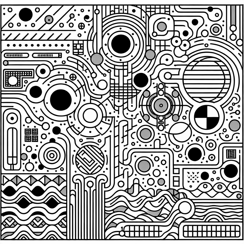 Groovy Retro Cute Techno Pattern Coloring Page