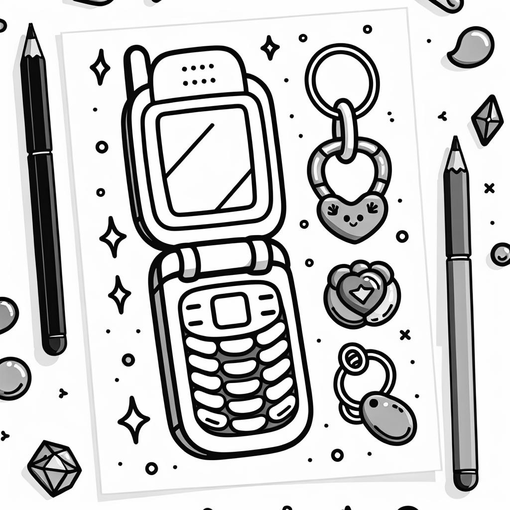 Flip Phone With Charms Vibrant Fun And Simple... Coloring Page