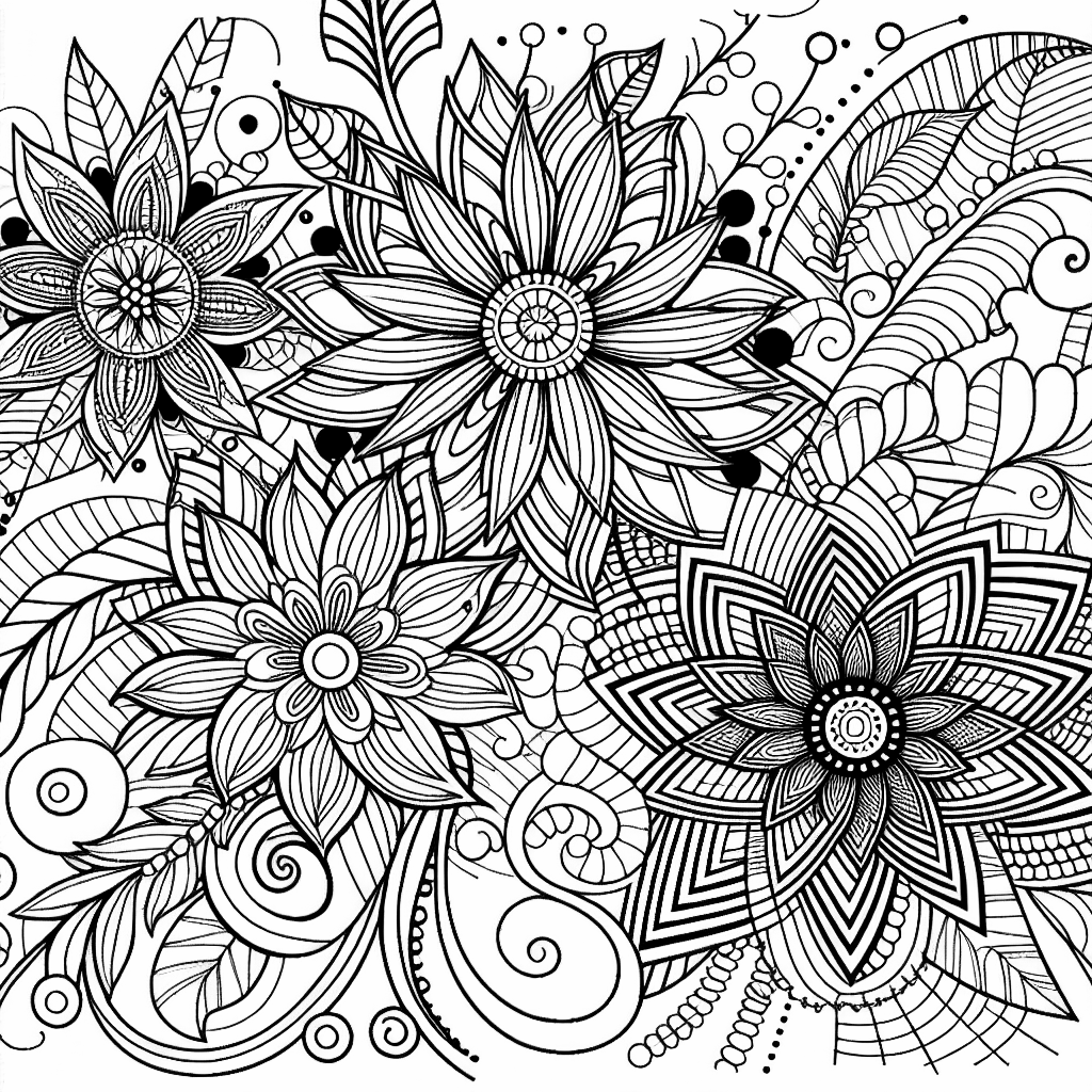 Intricate Flowers Coloring Page