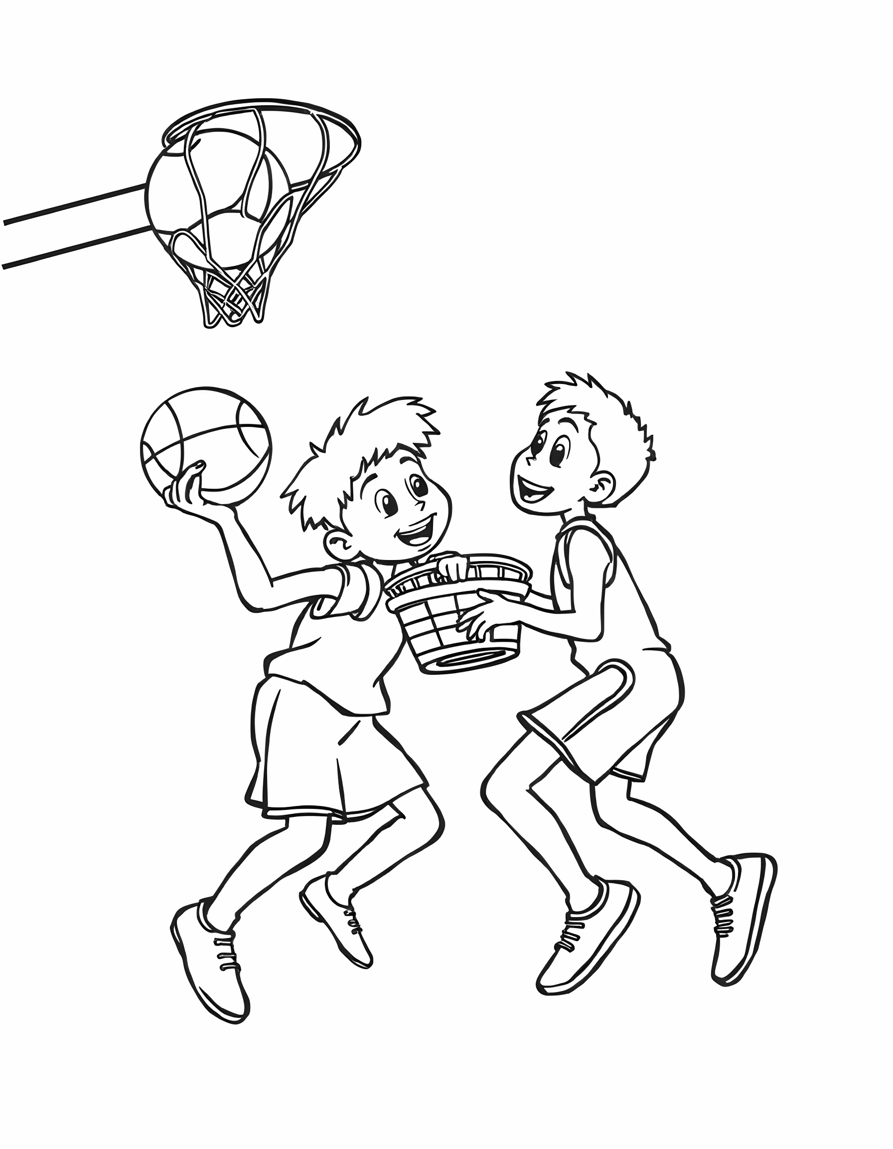 Boys Playing Basketball Coloring Page