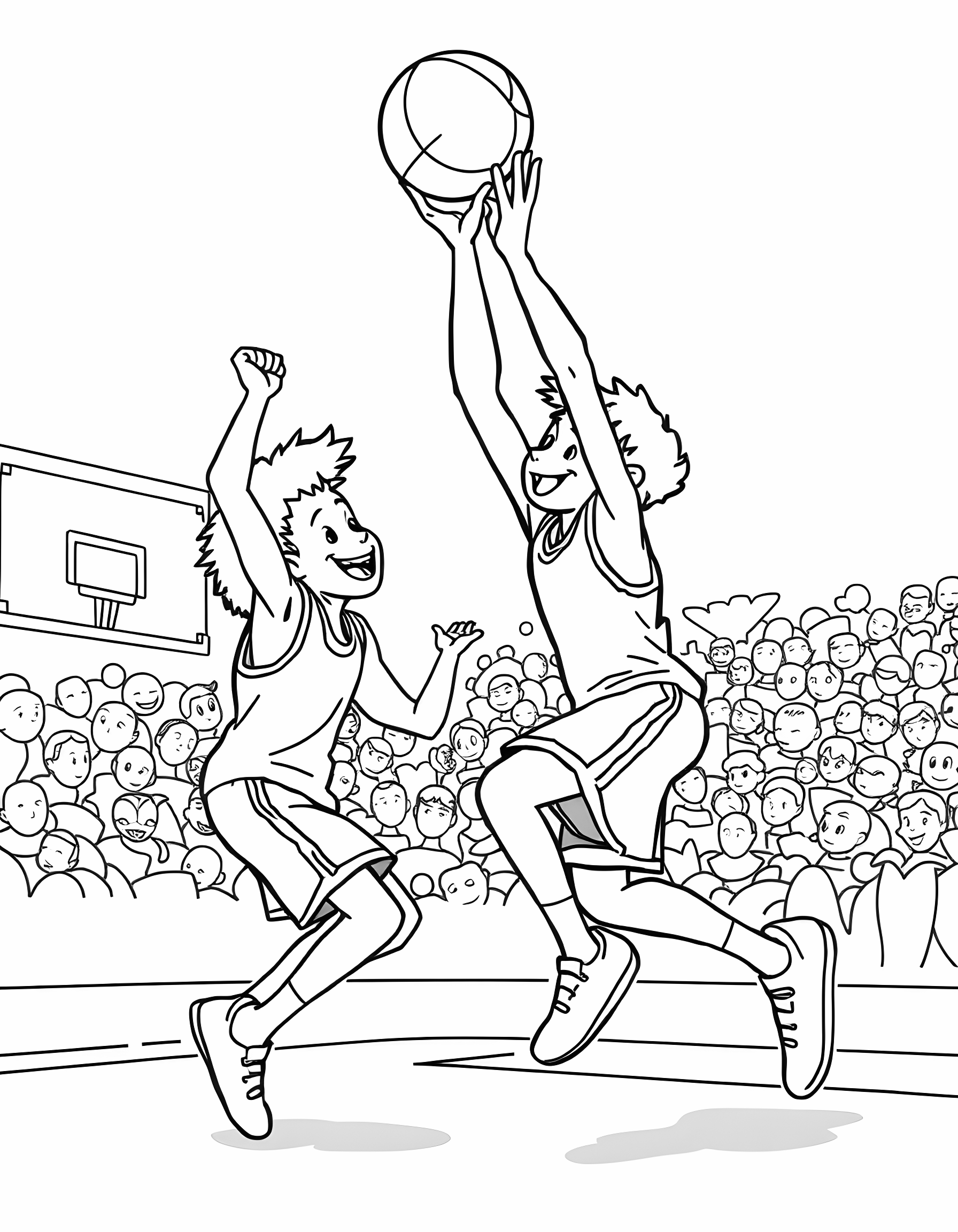 Boys Playing Basketball Coloring Page