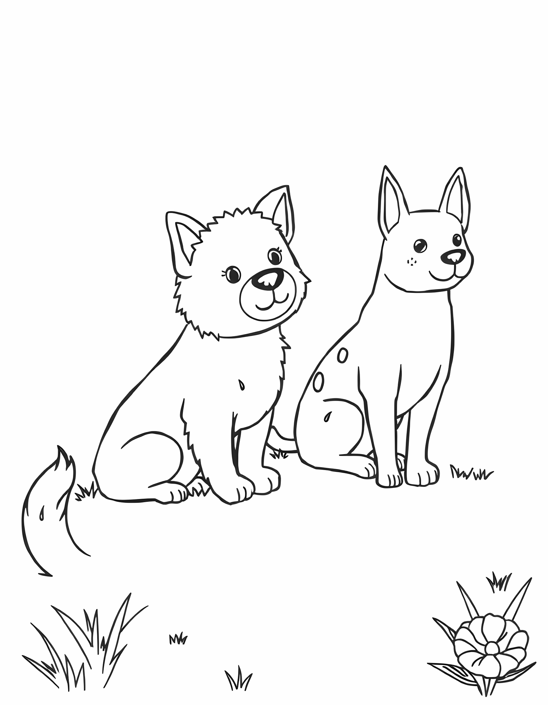 Stylized Small Dogs Coloring Page
