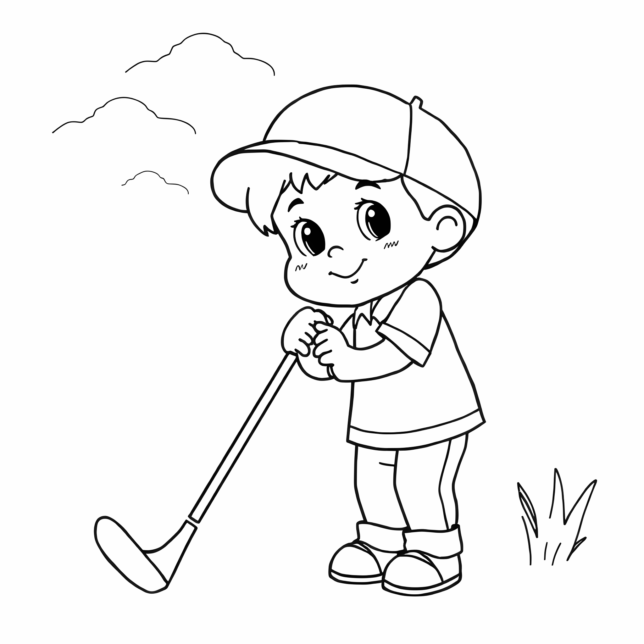 Child Playing Golf Coloring Page