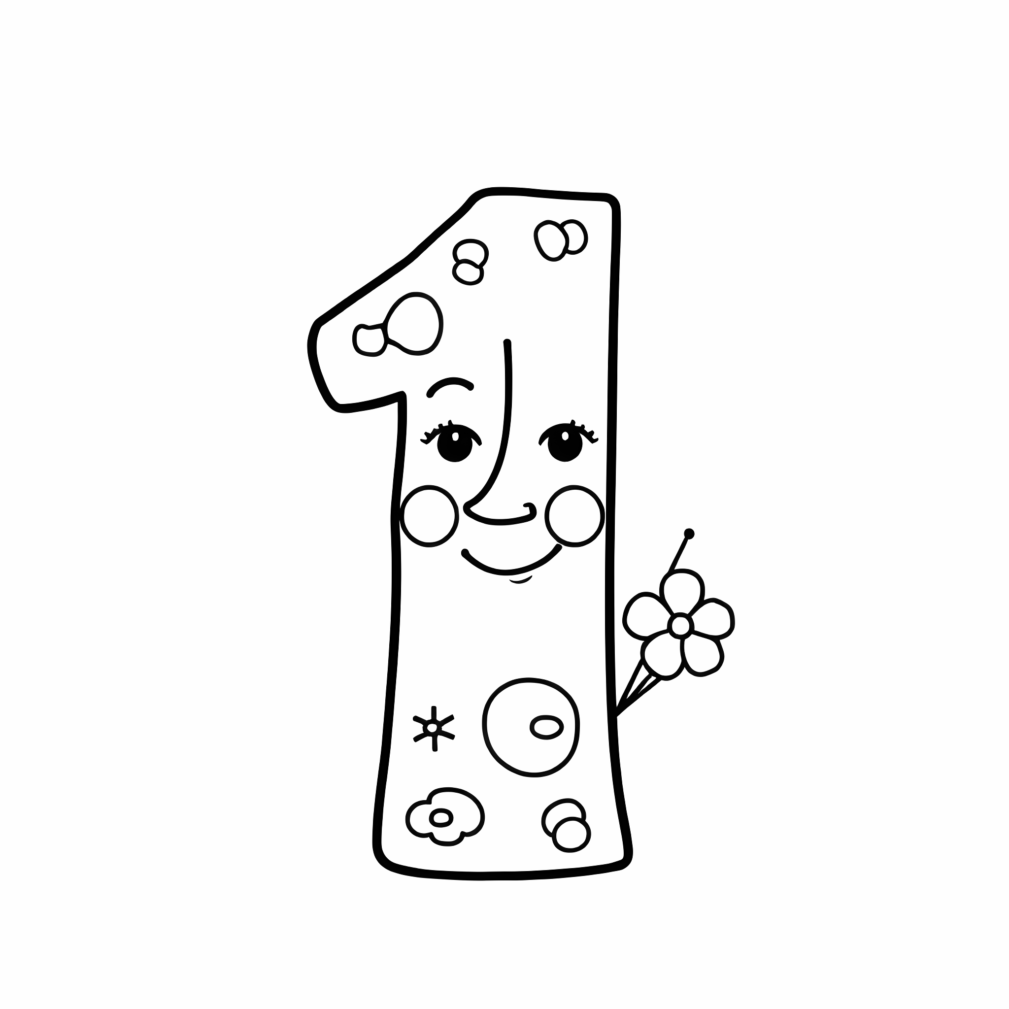 Draw The Number 1 With Colored Faces And... Coloring Page