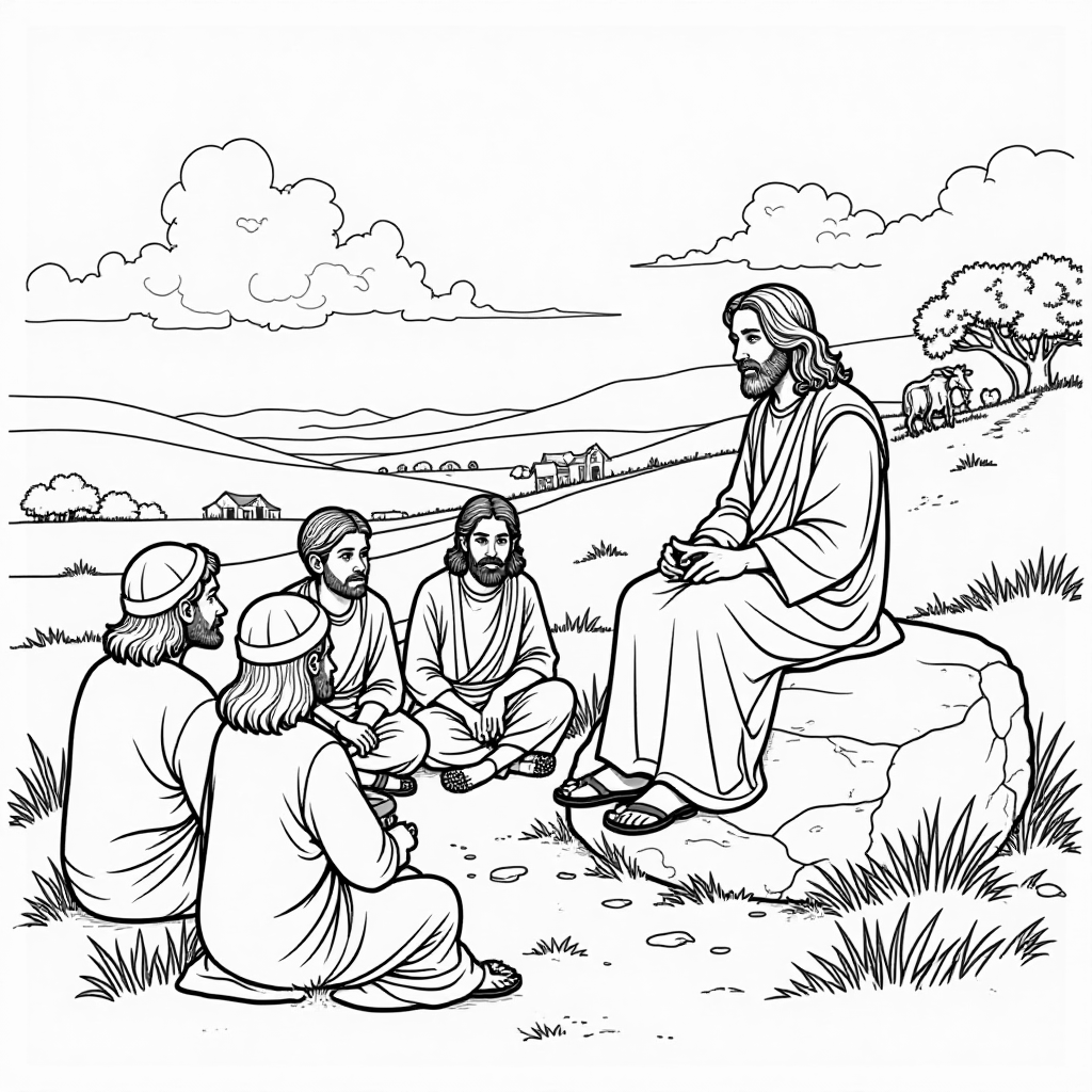 Jesus A Child And His Disciples Coloring Page