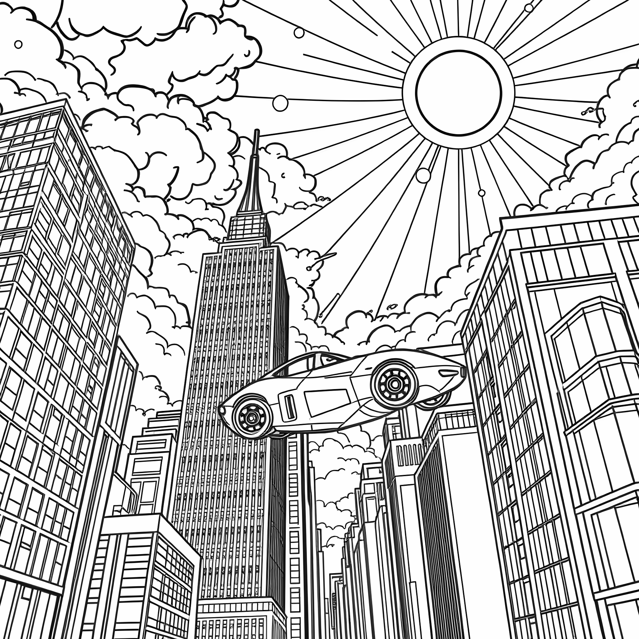 Create A Picture Of A Flying Car Between... Coloring Page | Free Printable