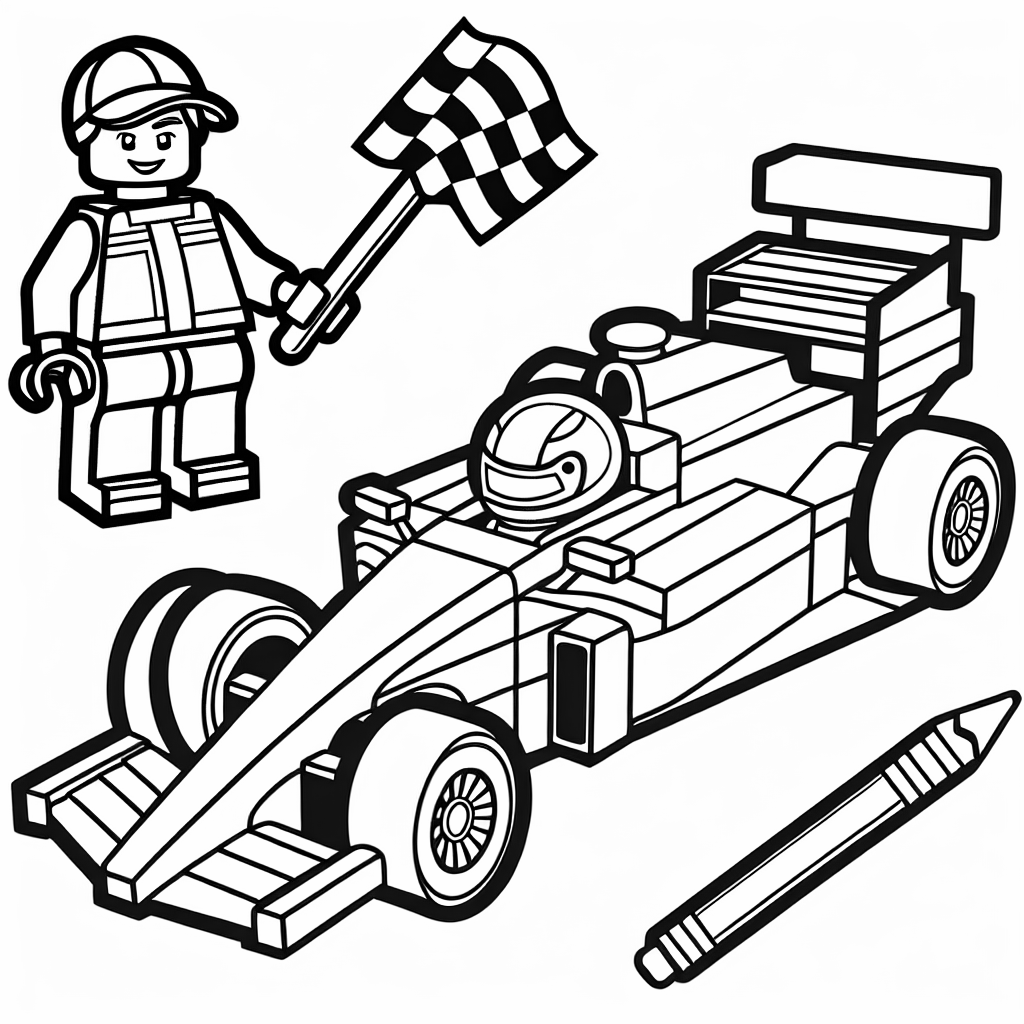A Lego Race Car Driver And His F1 Car Coloring Page | Free Printable