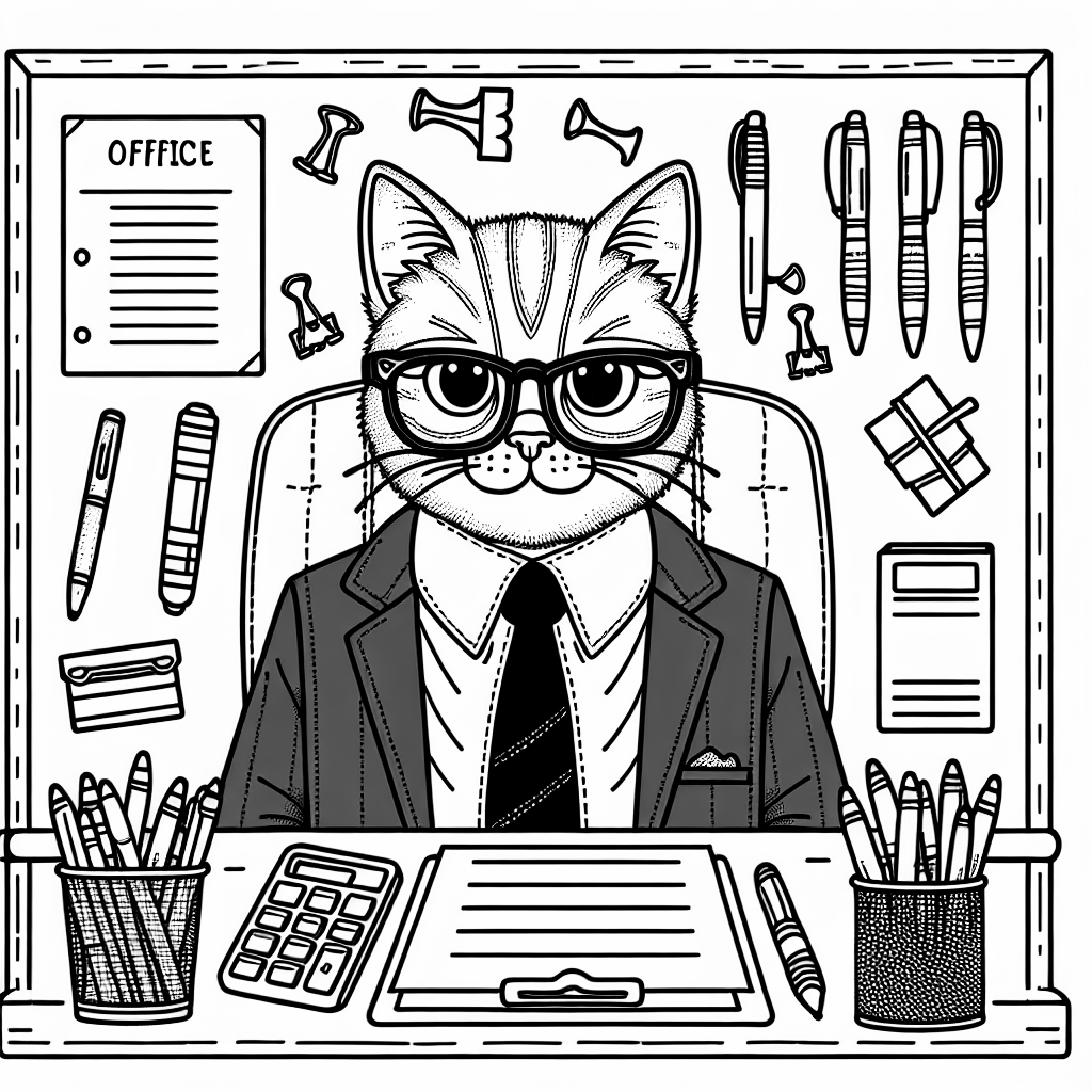 The Notary Cat At The Office Coloring Page