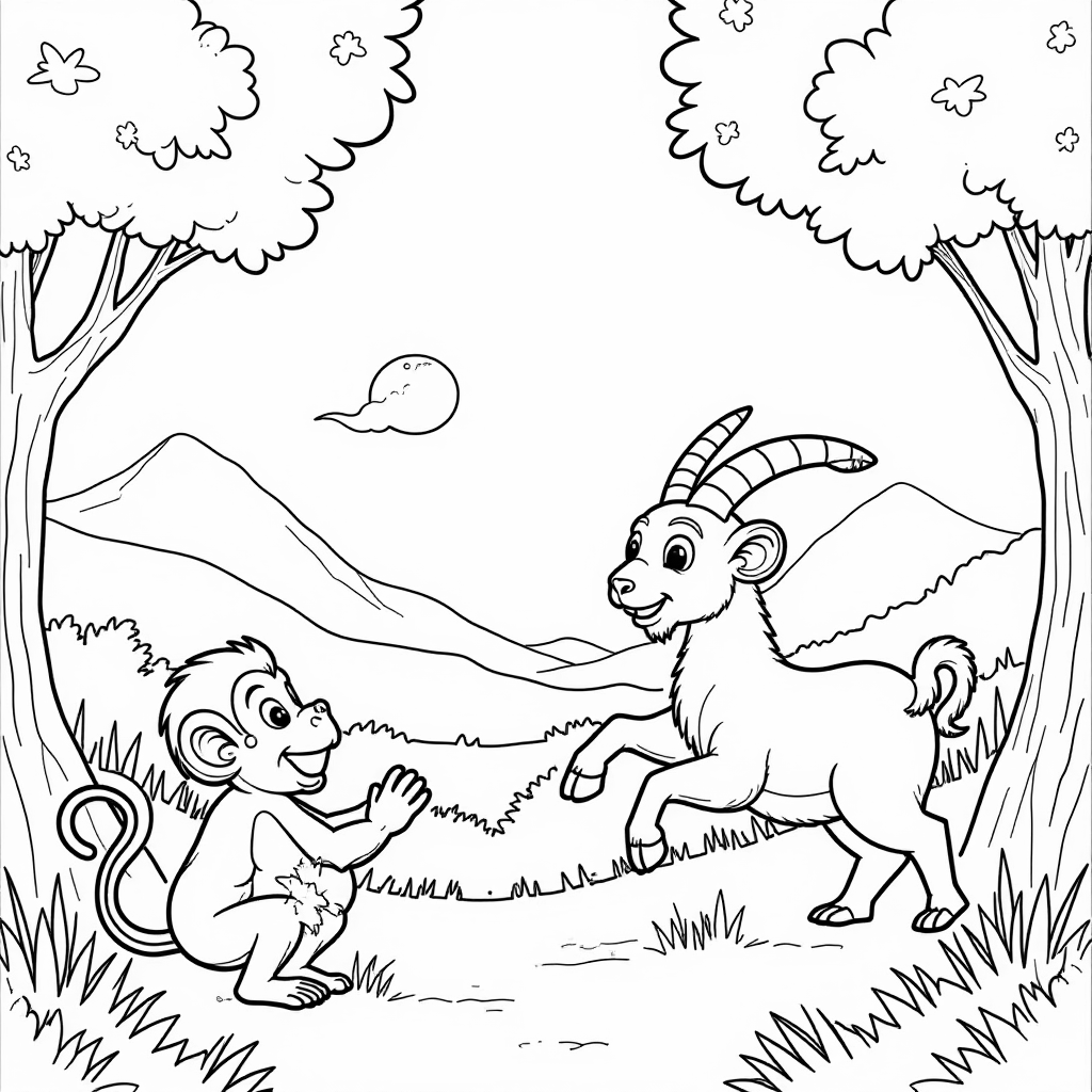 A Picture Of A Monkey And A Goat And A Beautiful... Coloring Page