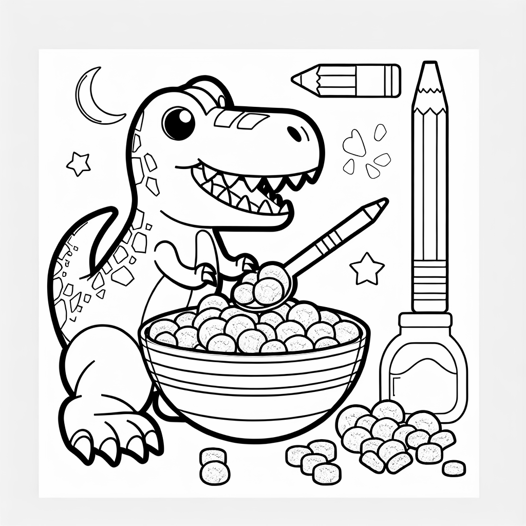 Trex Eating Cereal Coloring Page