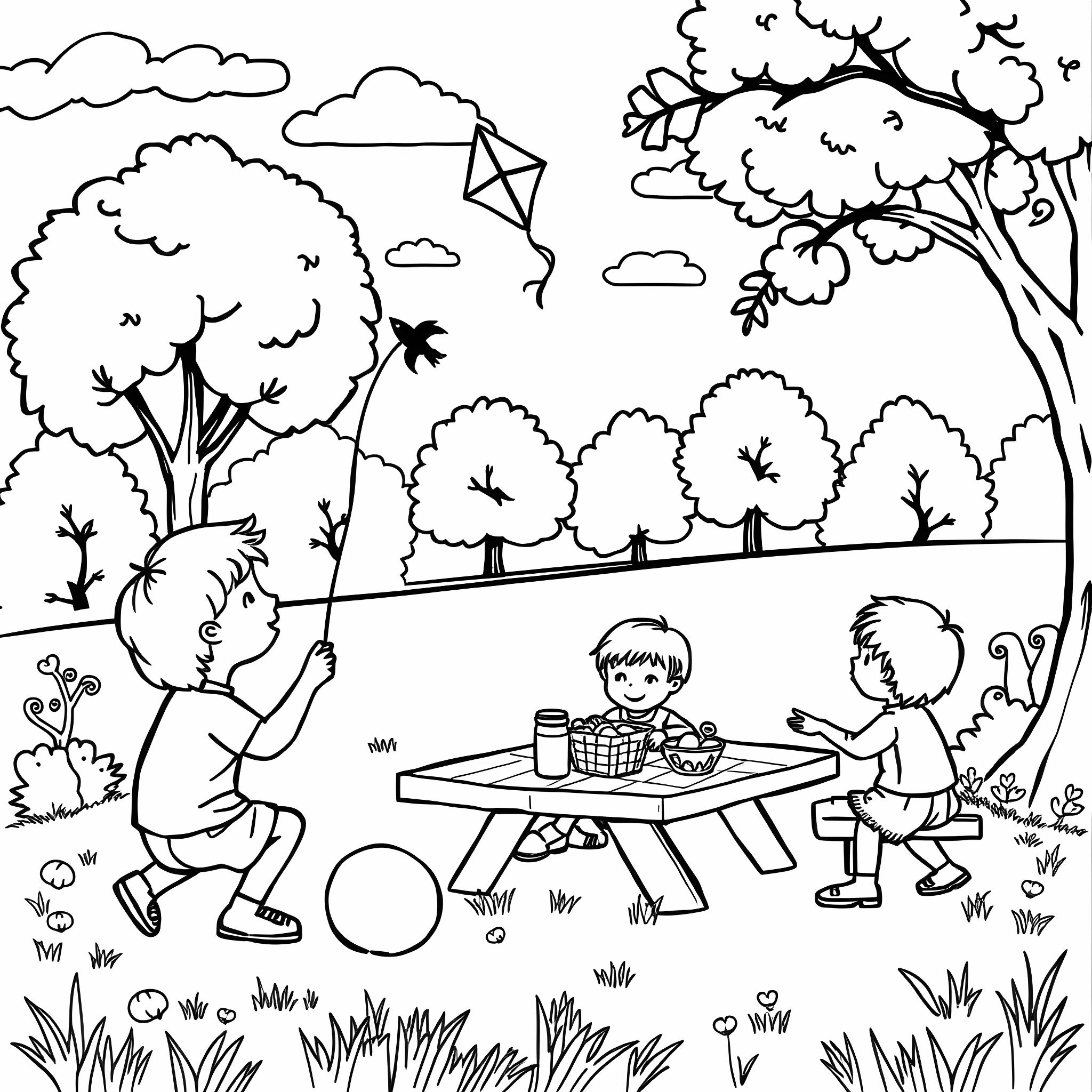 Children In Park Coloring Page | Free Printable