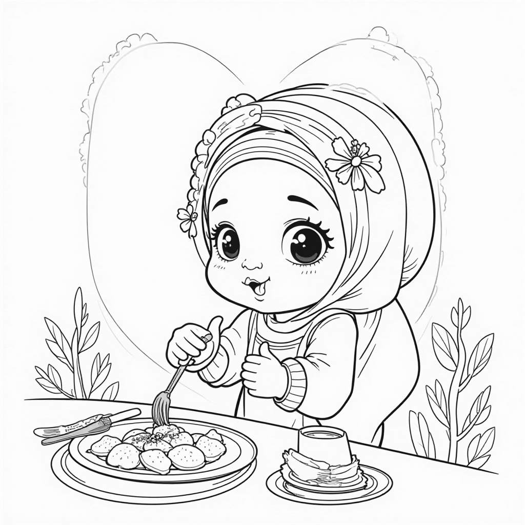 Picture Of A Girl Playing Cooking In The Kitchen... Coloring Page