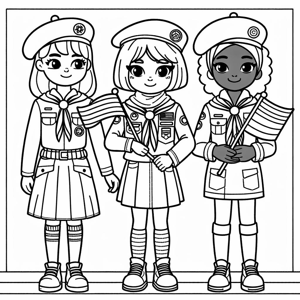 Diverse Brownie Girl Scout Coloring Page