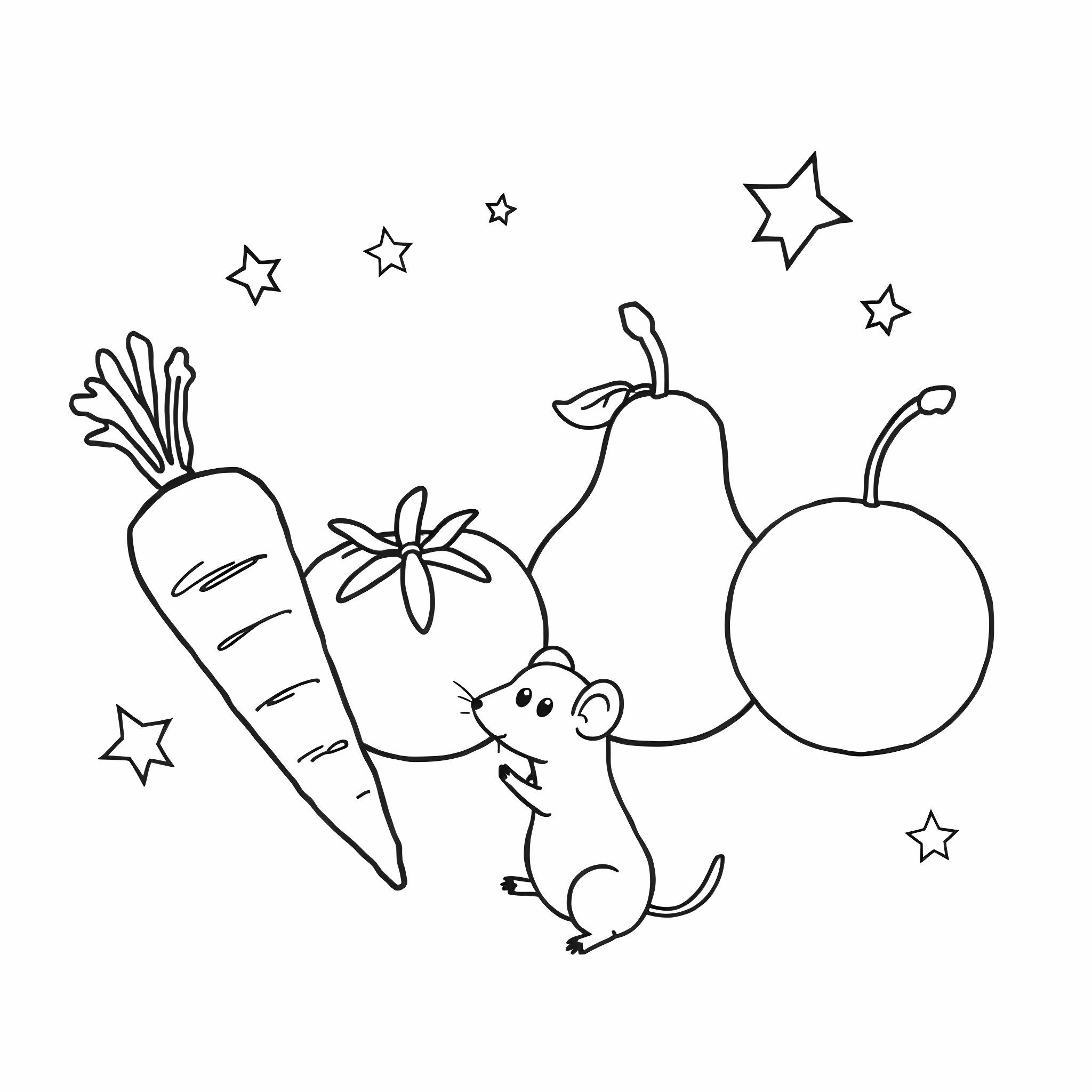 A Carrot A Tomato A Pear And An Orange Dancing... Coloring Page