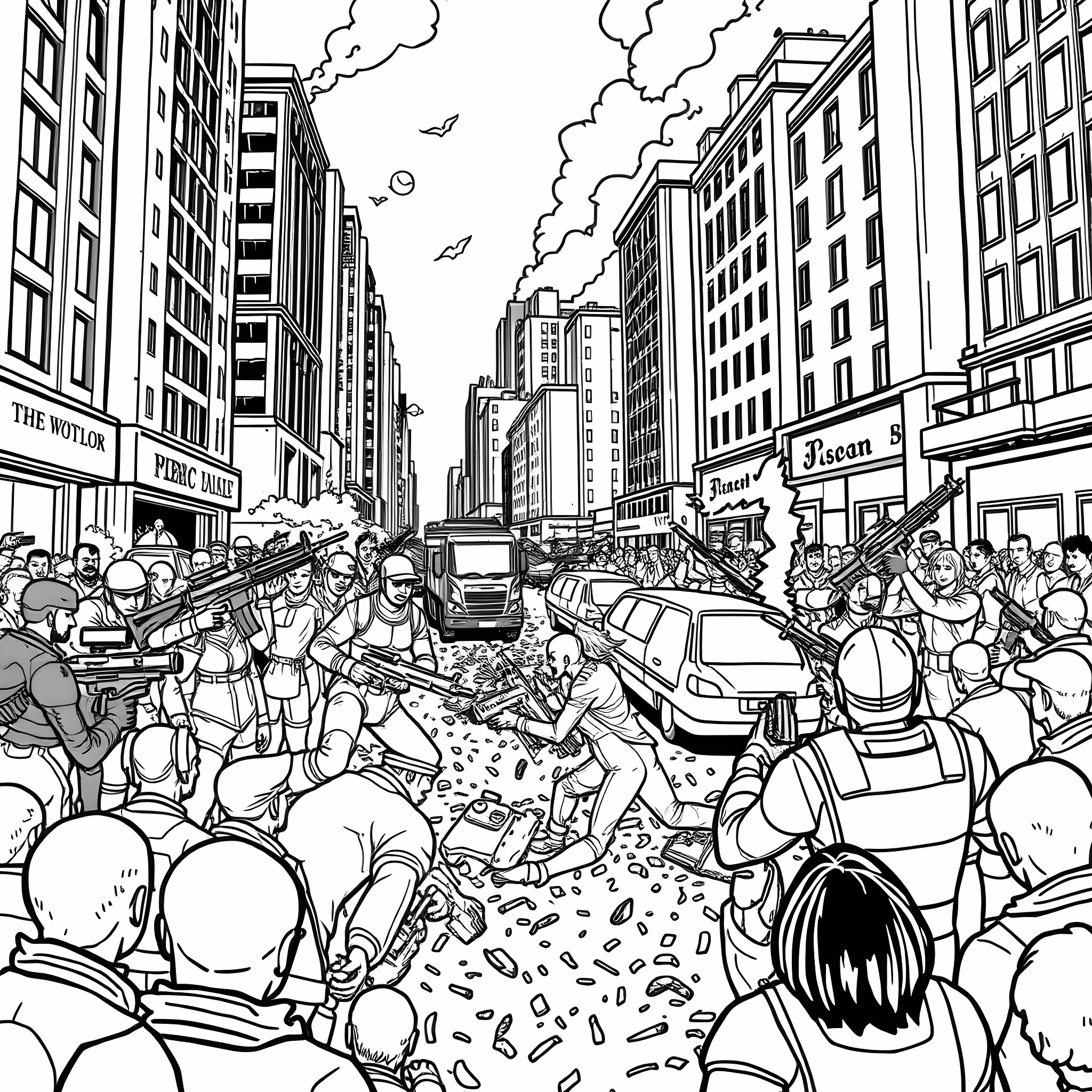 Battle Scene In The City Coloring Page