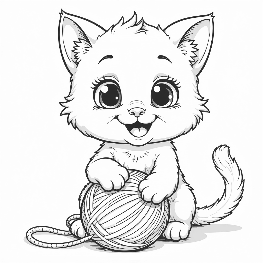 A Cat Playing With A Ball Of Yarn Coloring Page