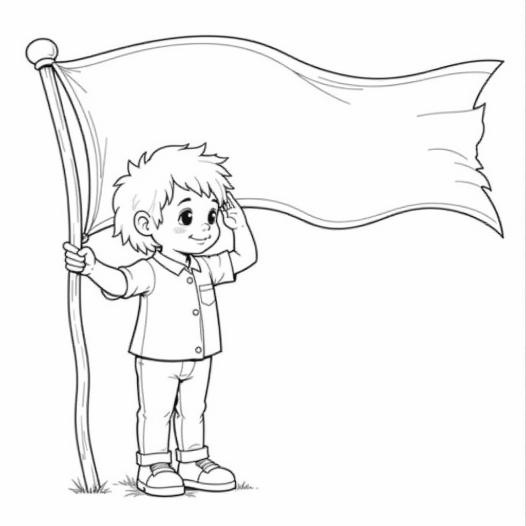 A Child Is Saluting The Red And White Flag In... Coloring Page