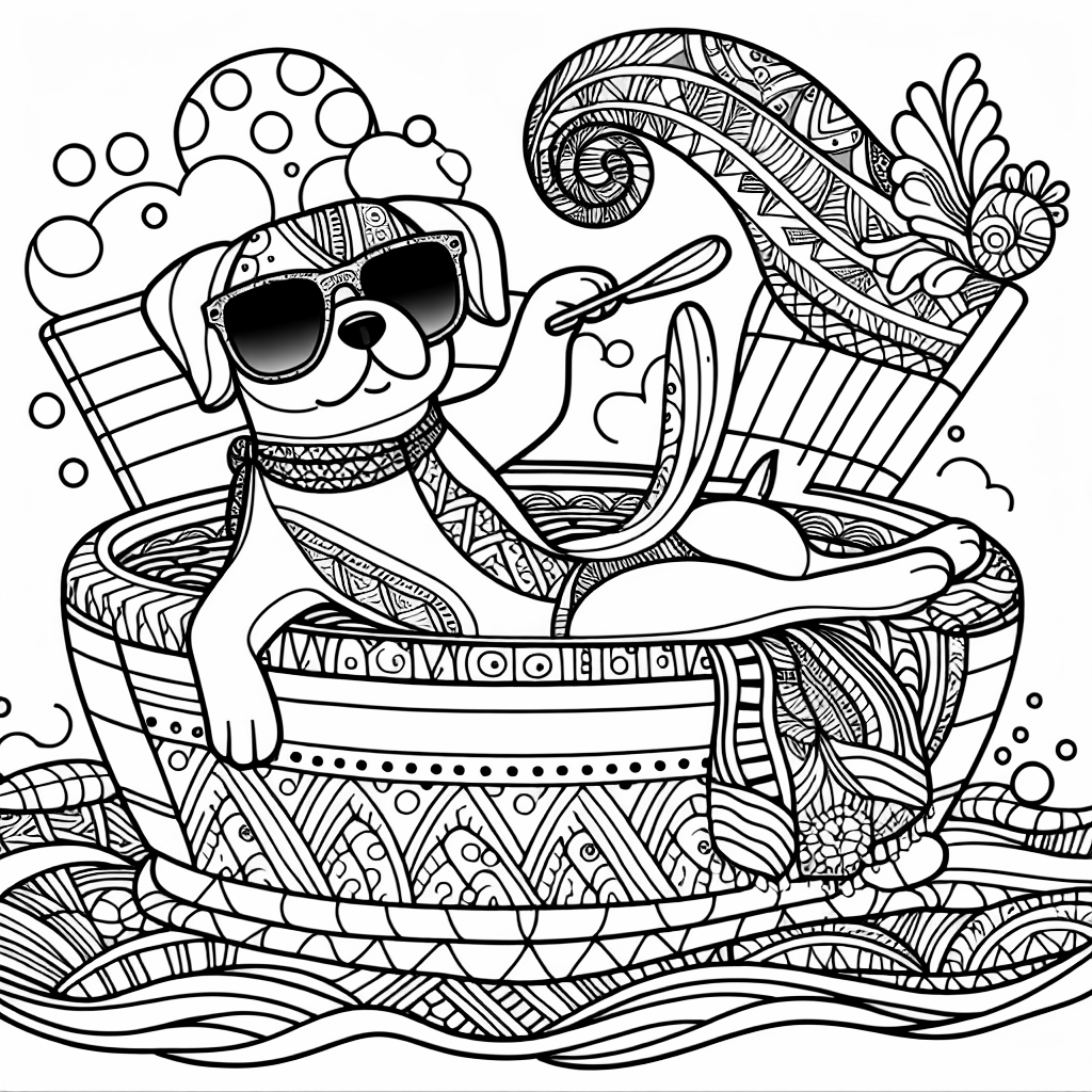Dog In A Hot Tub With Sunglasses On Coloring Page