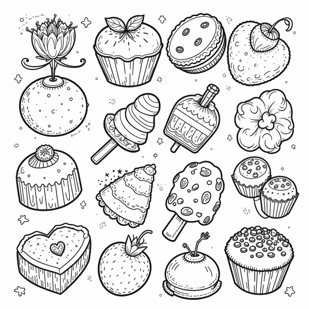 Plenty Of Sweets Cupcake Chocolate And Other... Coloring Page