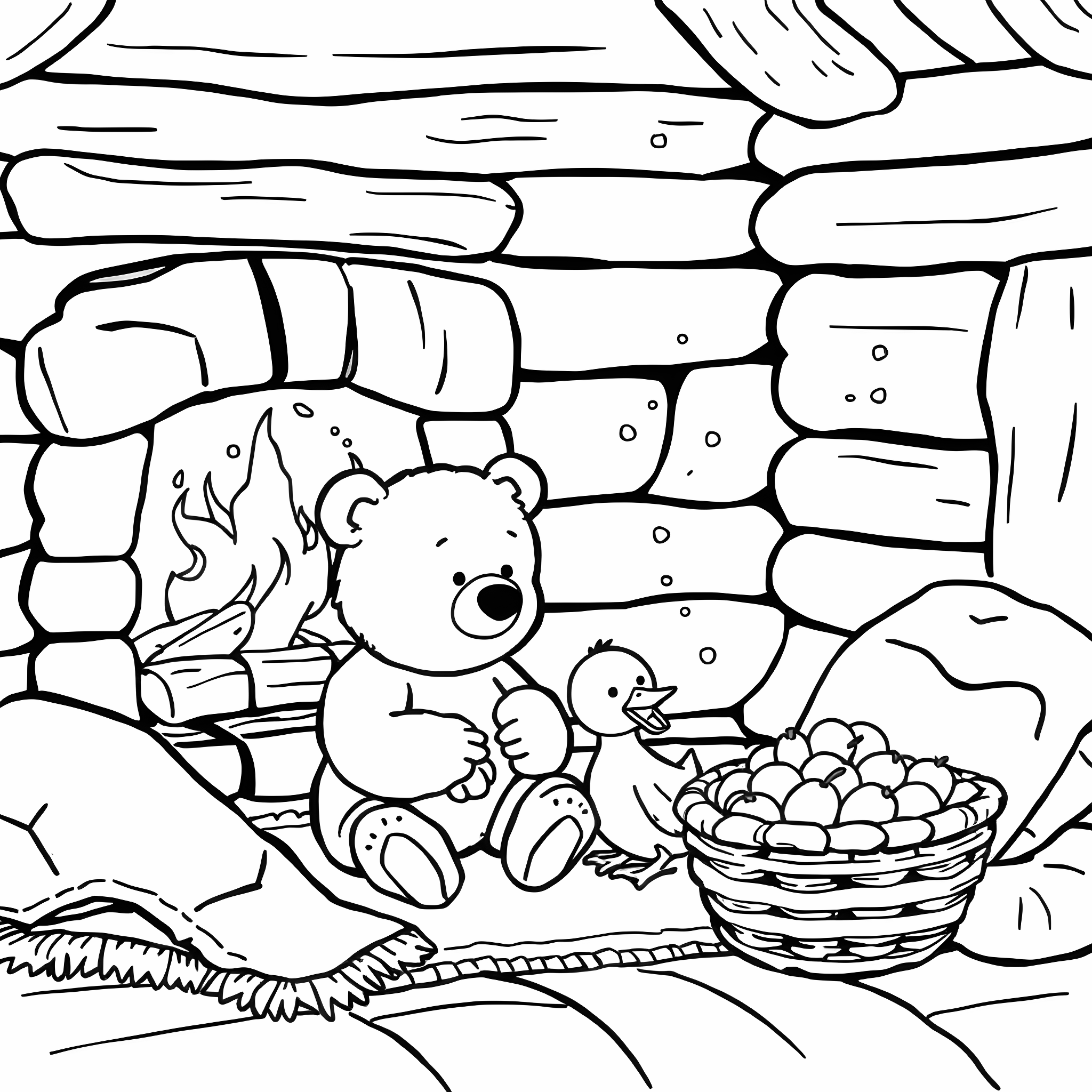 Easy Bold Cozy And Comfy The Baby Bear And Little... Coloring Page