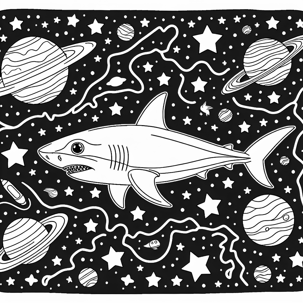 Shark In Space Coloring Page