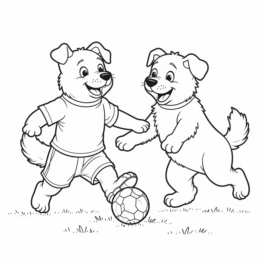 Tow Dogs Playing Soccer Coloring Page