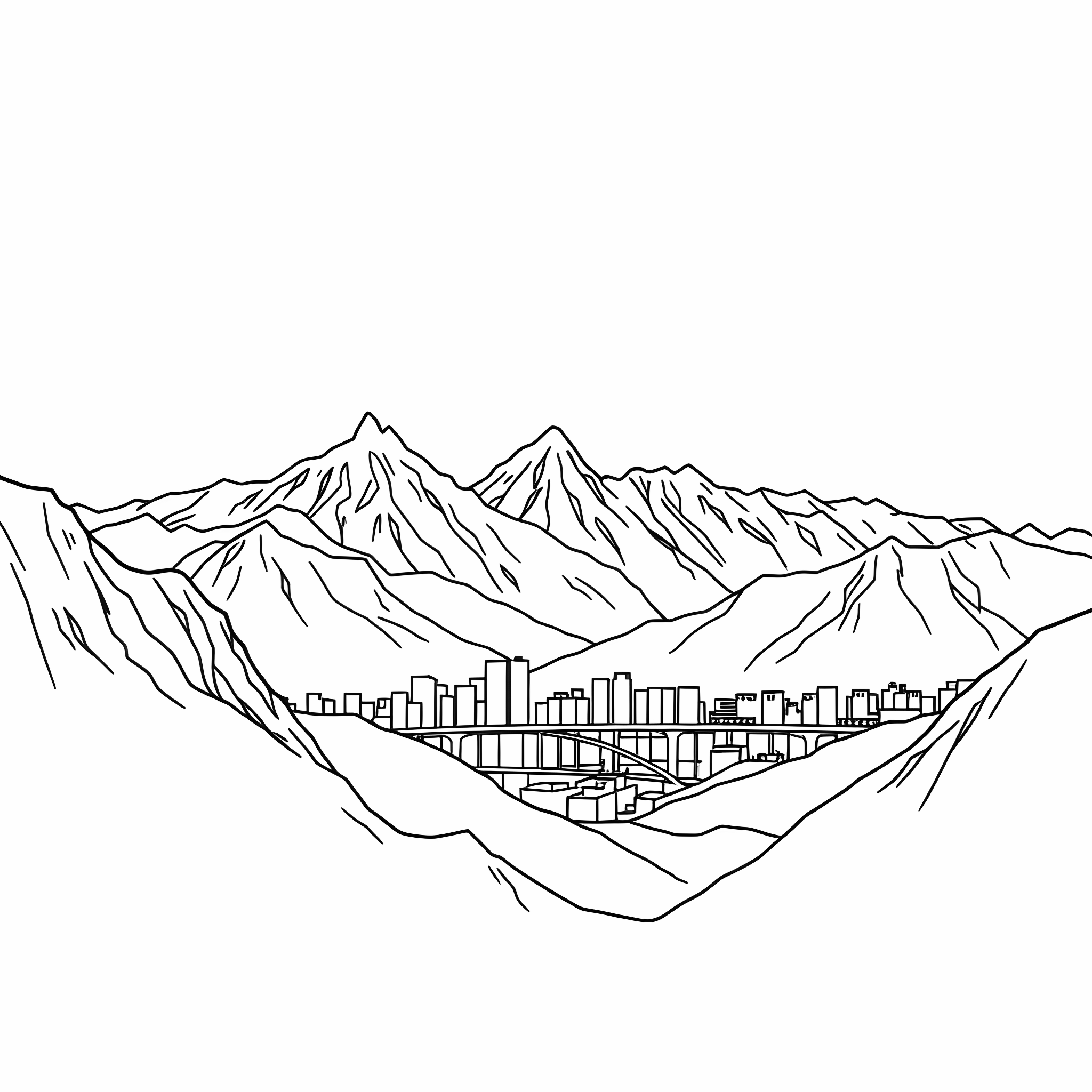 Create Andes Mountains With City Skyline Coloring Page