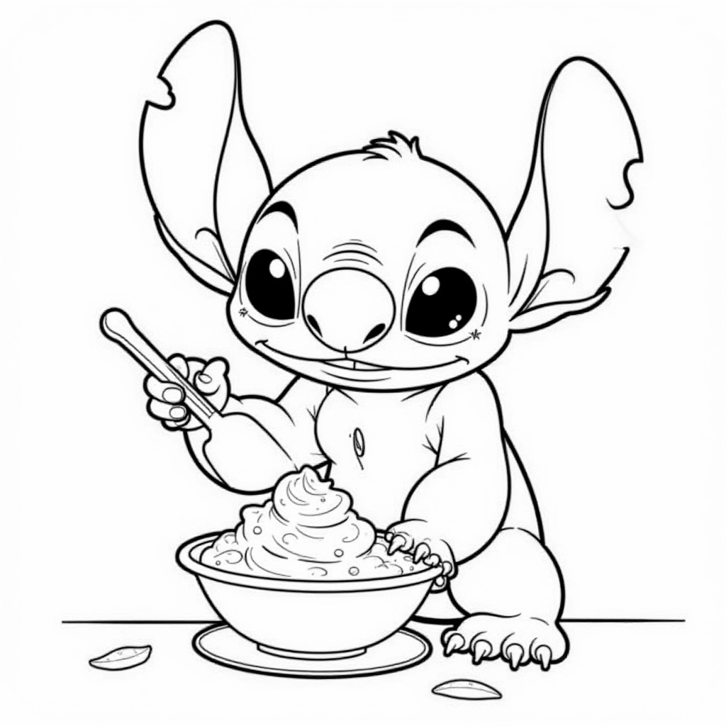 Stitch Trying To Bake Coloring Page