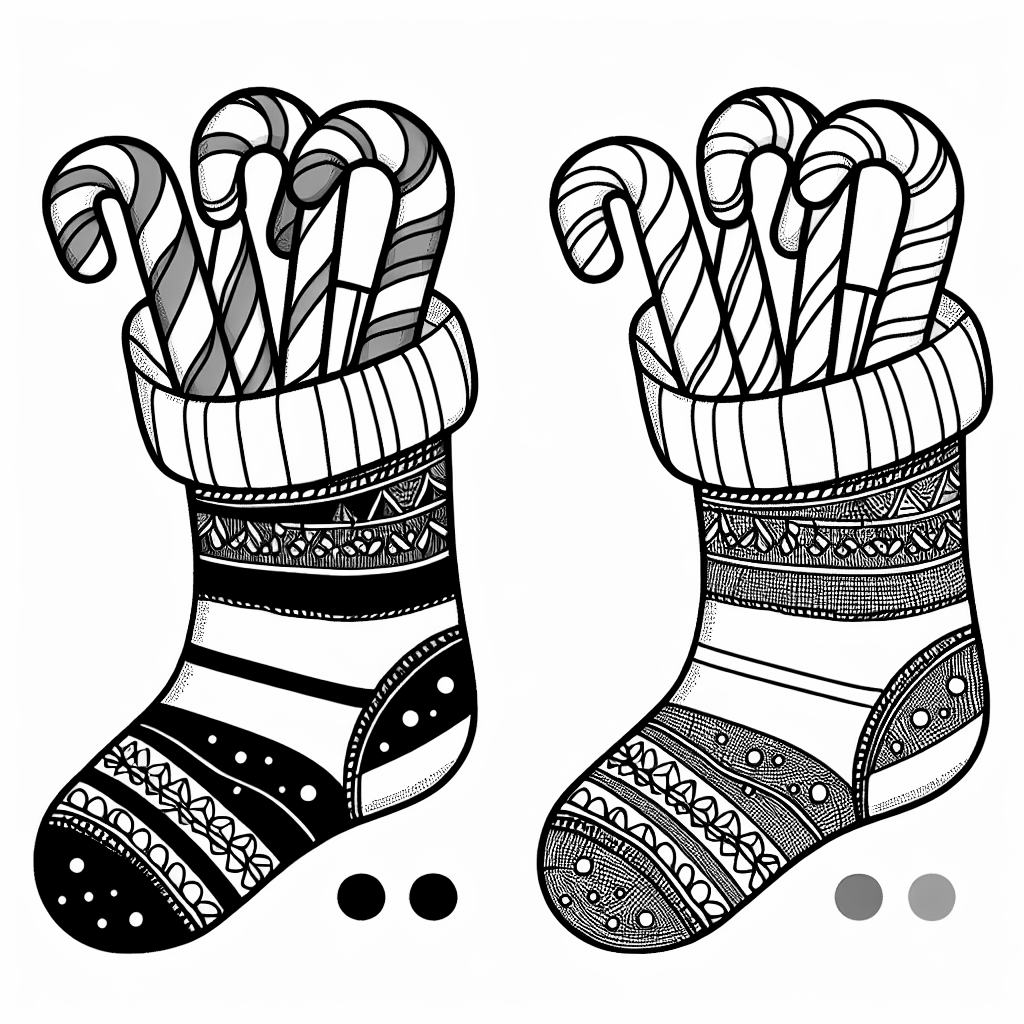 A Christmas Stocking With Candy Canes Sticking Out... Coloring Page