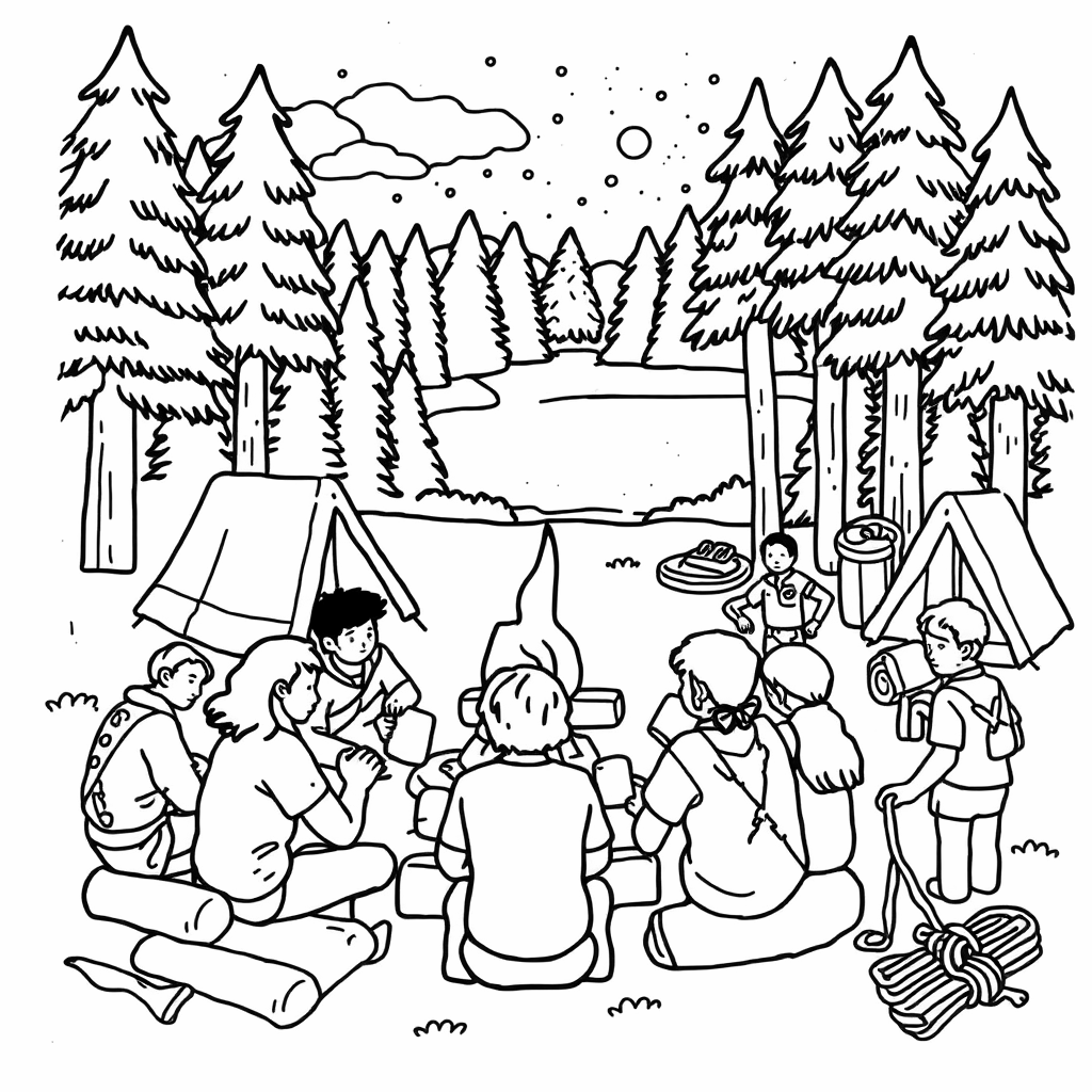 Scout Camp Coloring Page