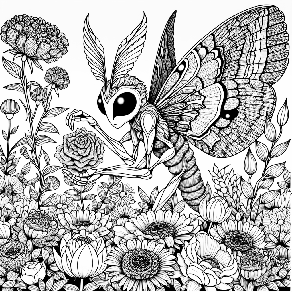 Mothman Picking Flowers Coloring Page
