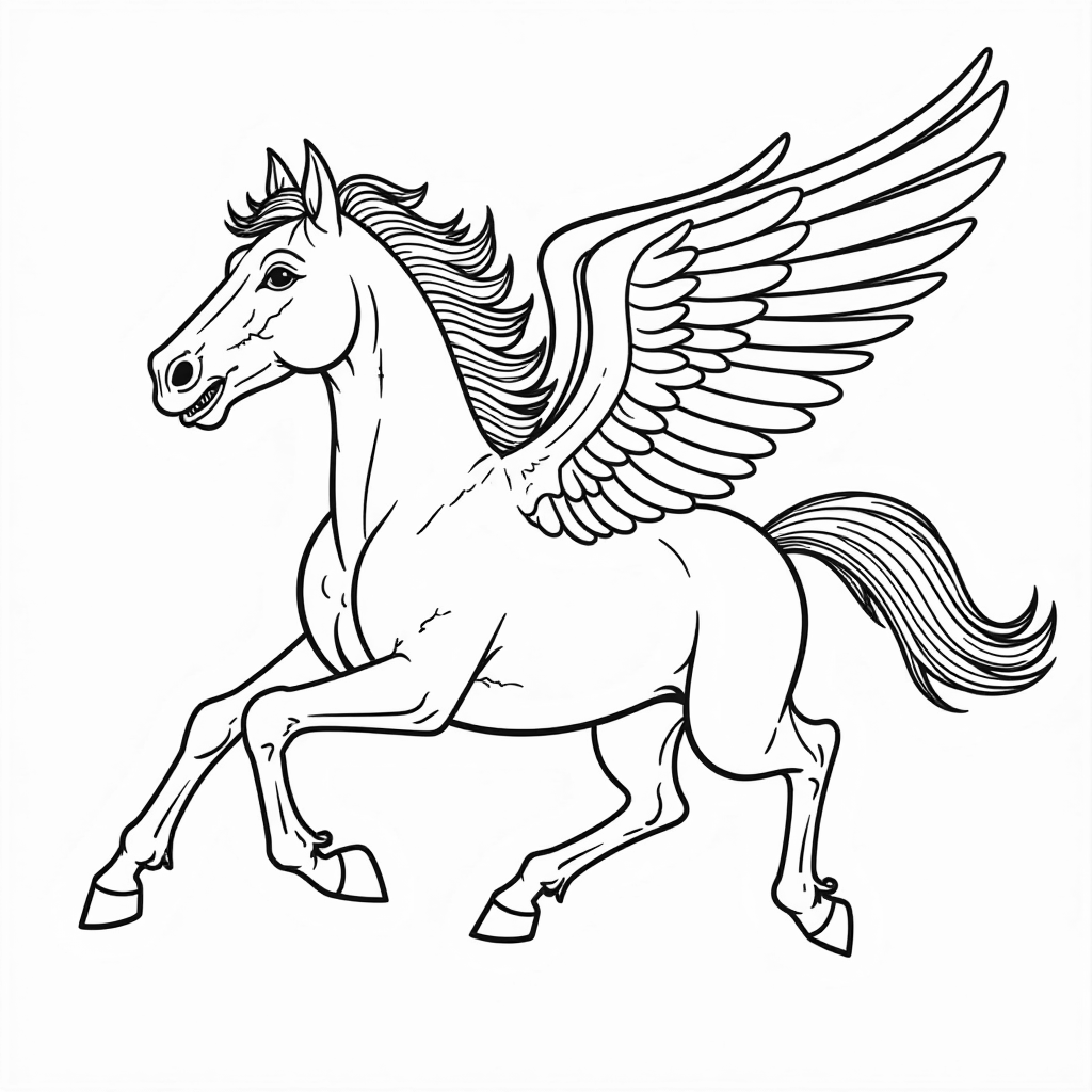 A Flying Horse To Color. Coloring Page