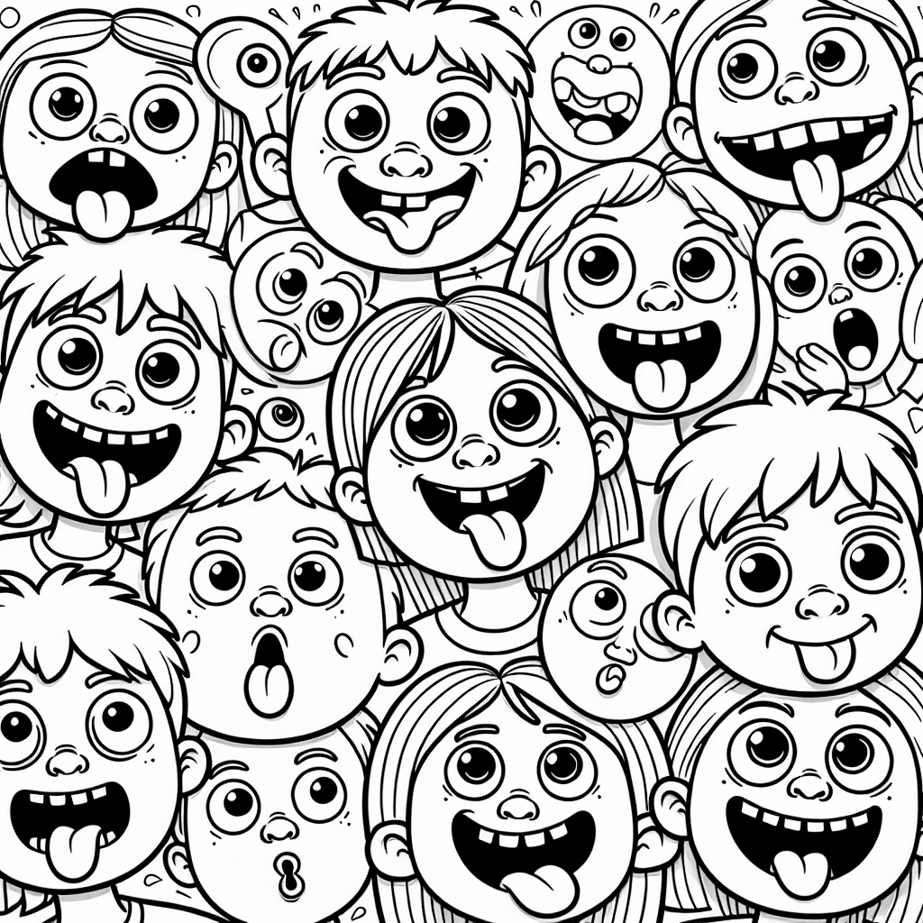 Kids Pulling Silly Faces Coloring Page