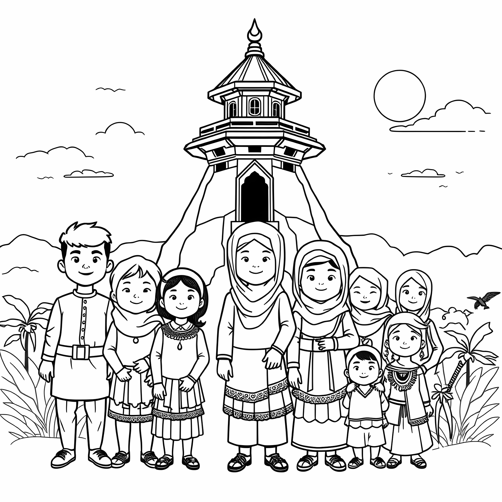 Create An Image Of Children Wearing Indonesian... Coloring Page