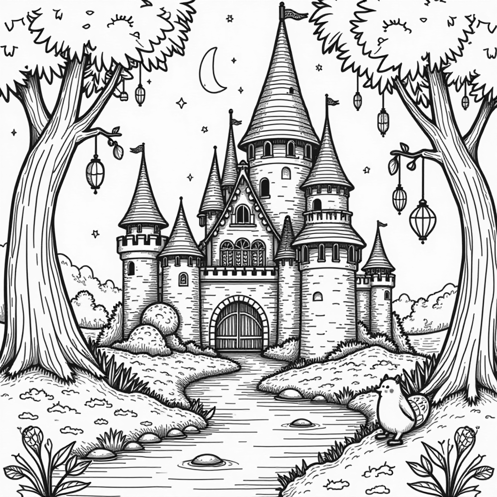 Make A Color By Number Fairy Castle. Coloring Page