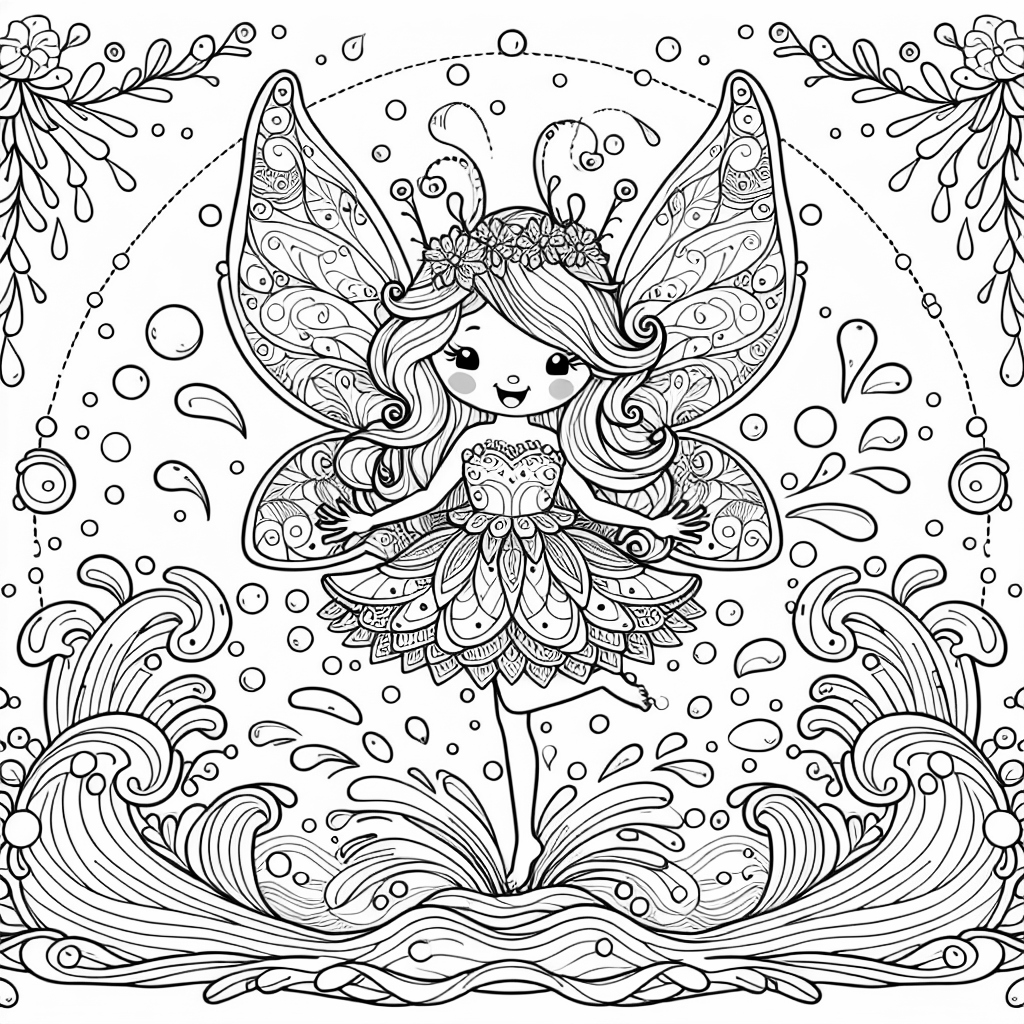 A Water Fairy Playing In Water Coloring Page