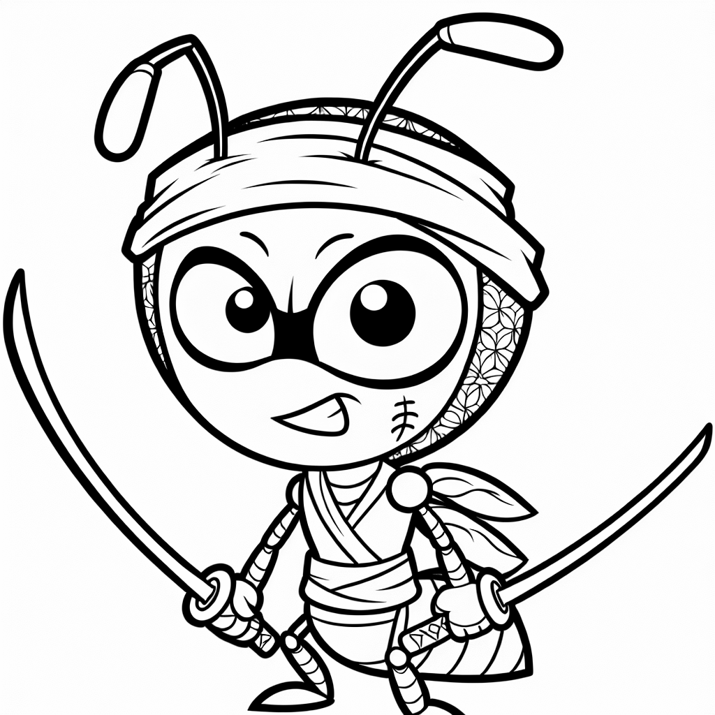 Angry Looking Ant Scar Face Ninja Outfit Holding... Coloring Page
