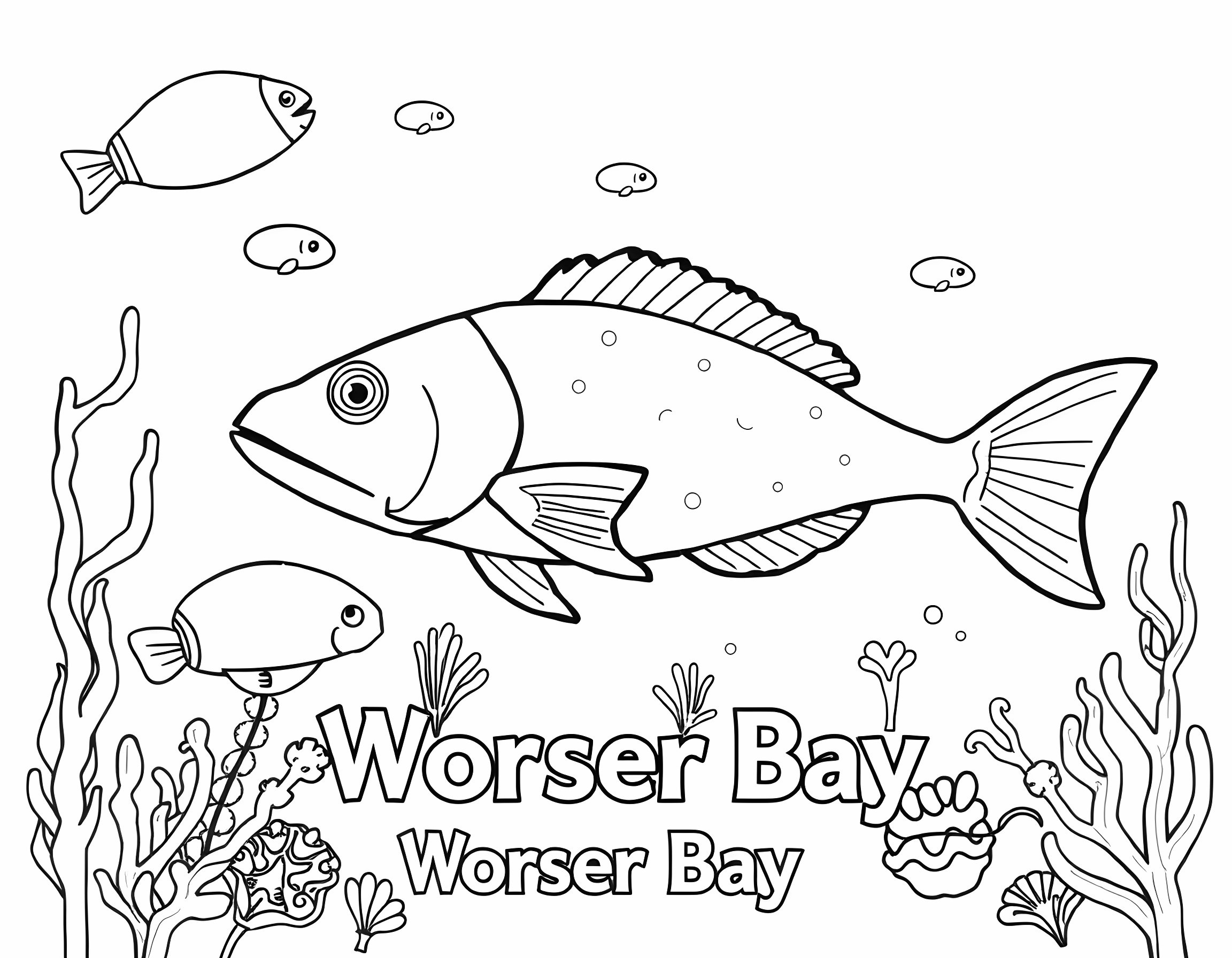 Sea Life With The Word Worser Bay Coloring Page