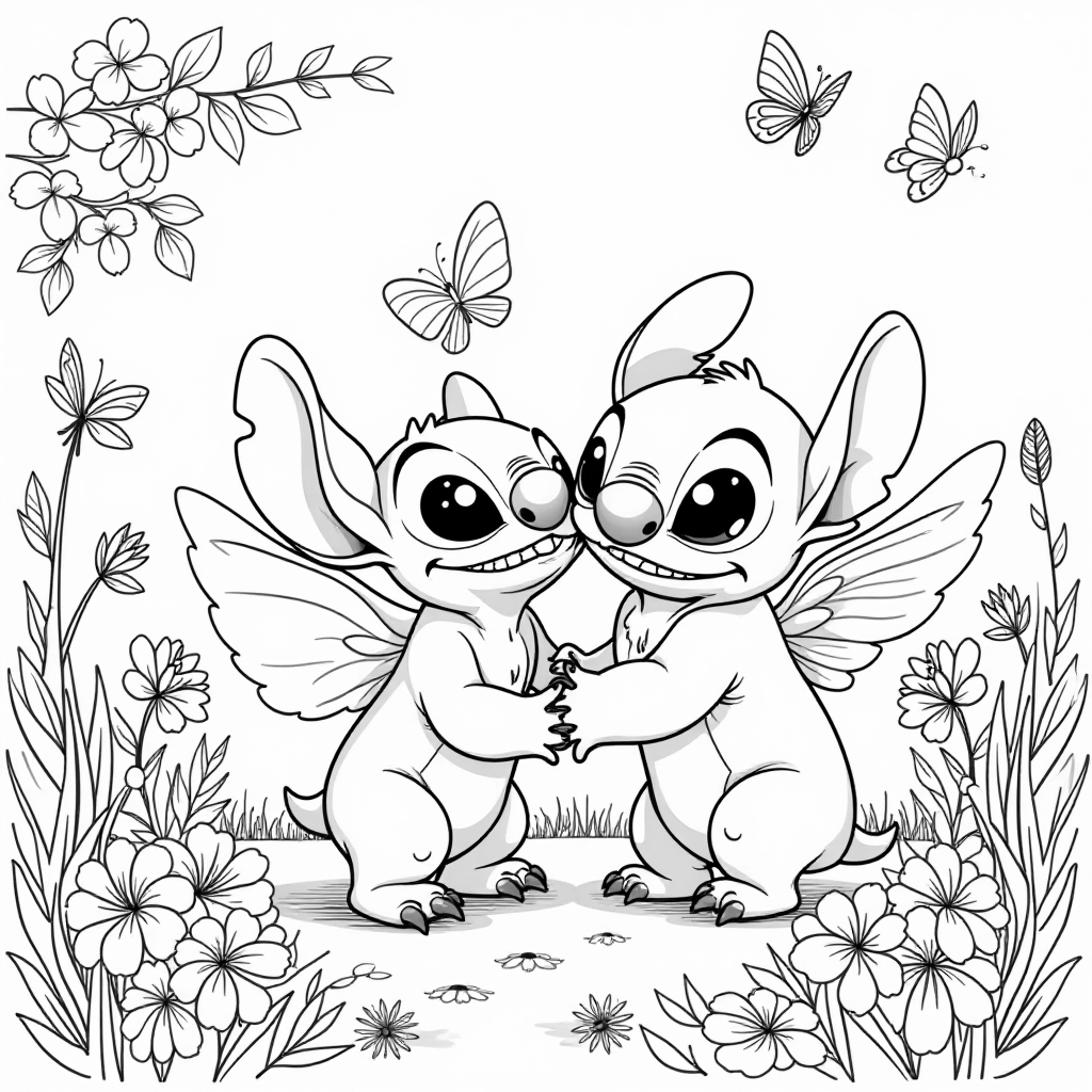 Stitch And Angel Coloring Page