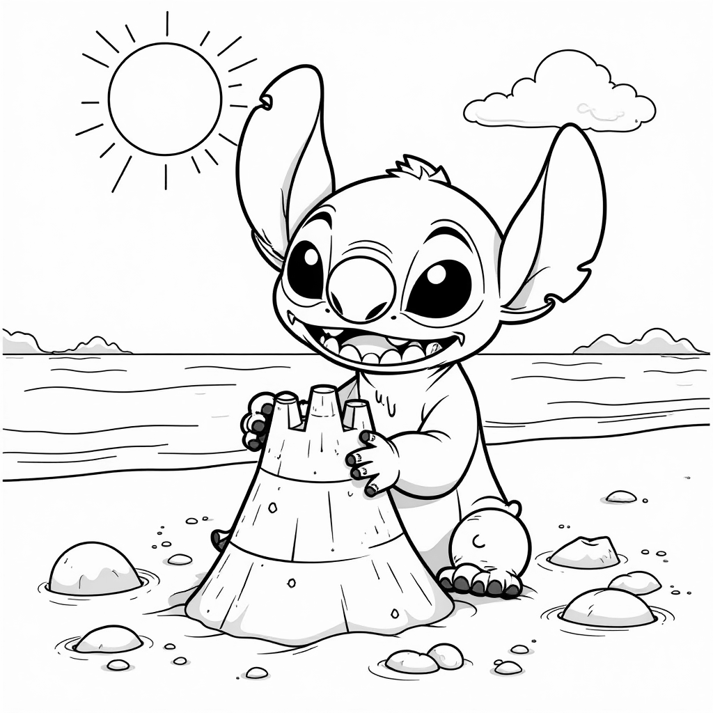 Stitch On The Beach Coloring Page