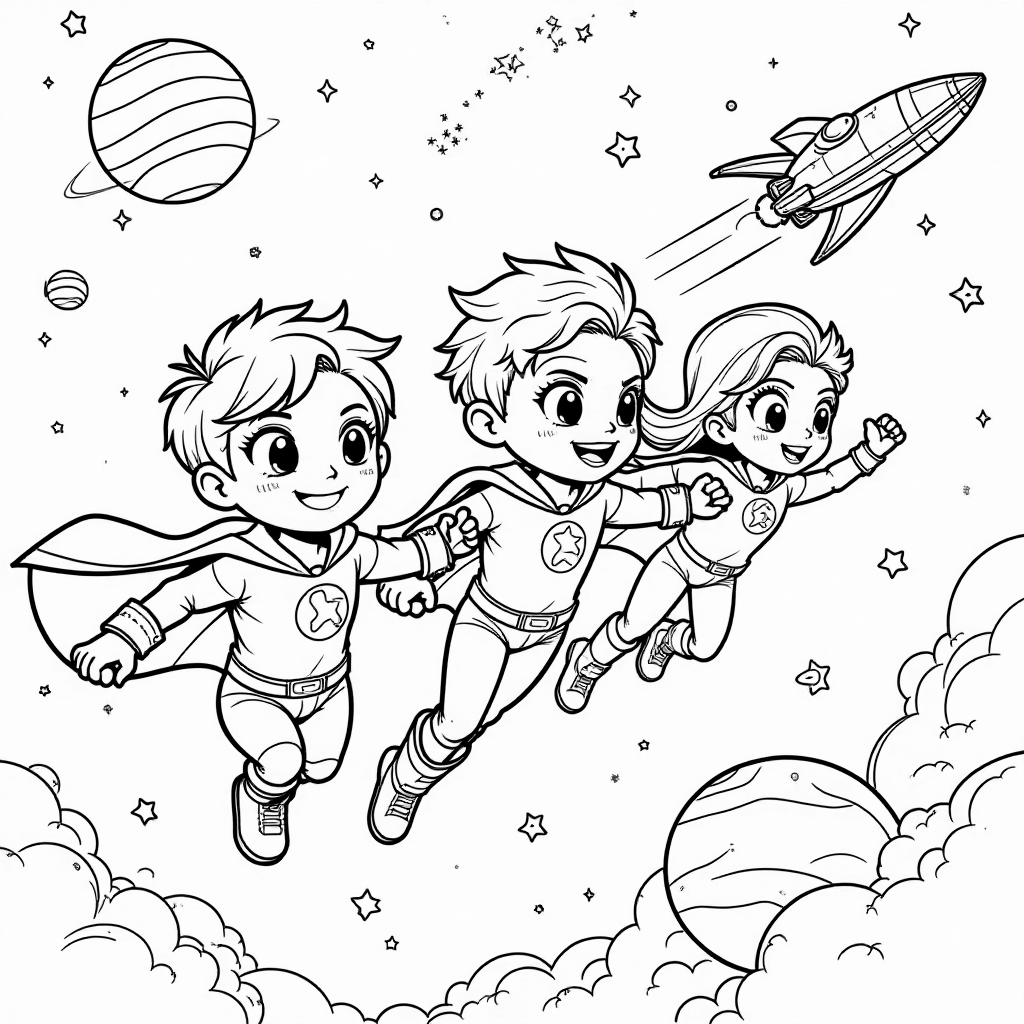 Power Puff Girls In Outer Space Flying Coloring Page