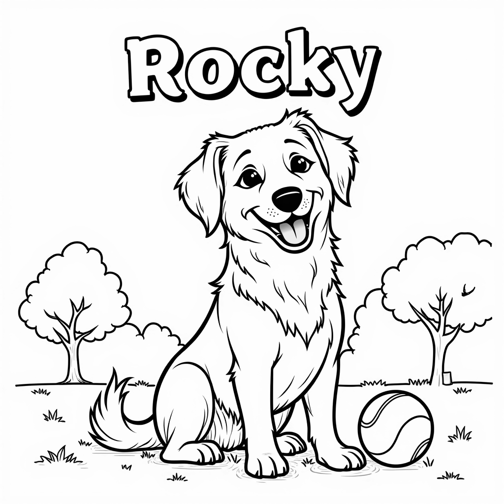 The Words Rocky On The Top Of Page A Dog In The... Coloring Page