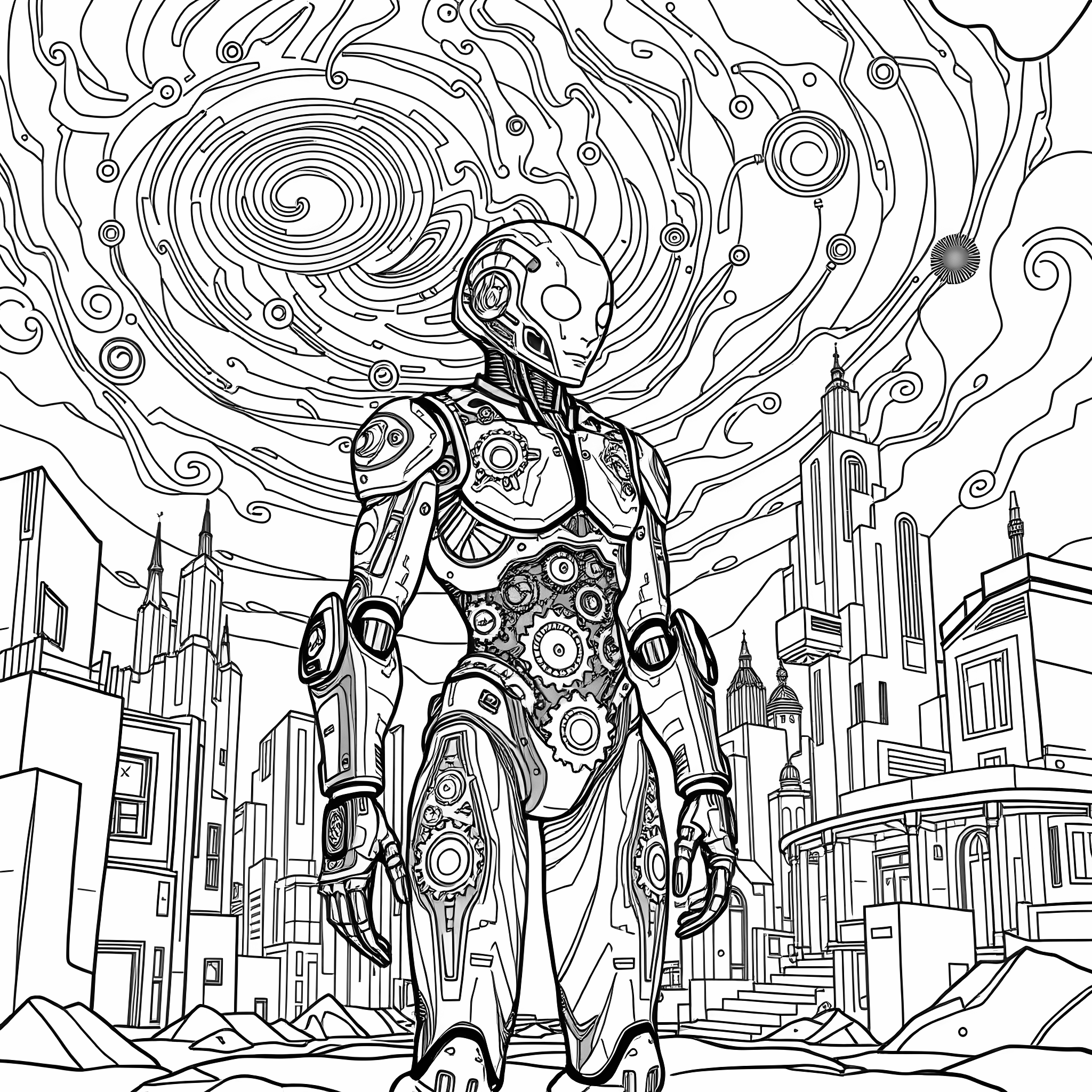 A Coloring Page Very Realistic Human Cyborg... Coloring Page