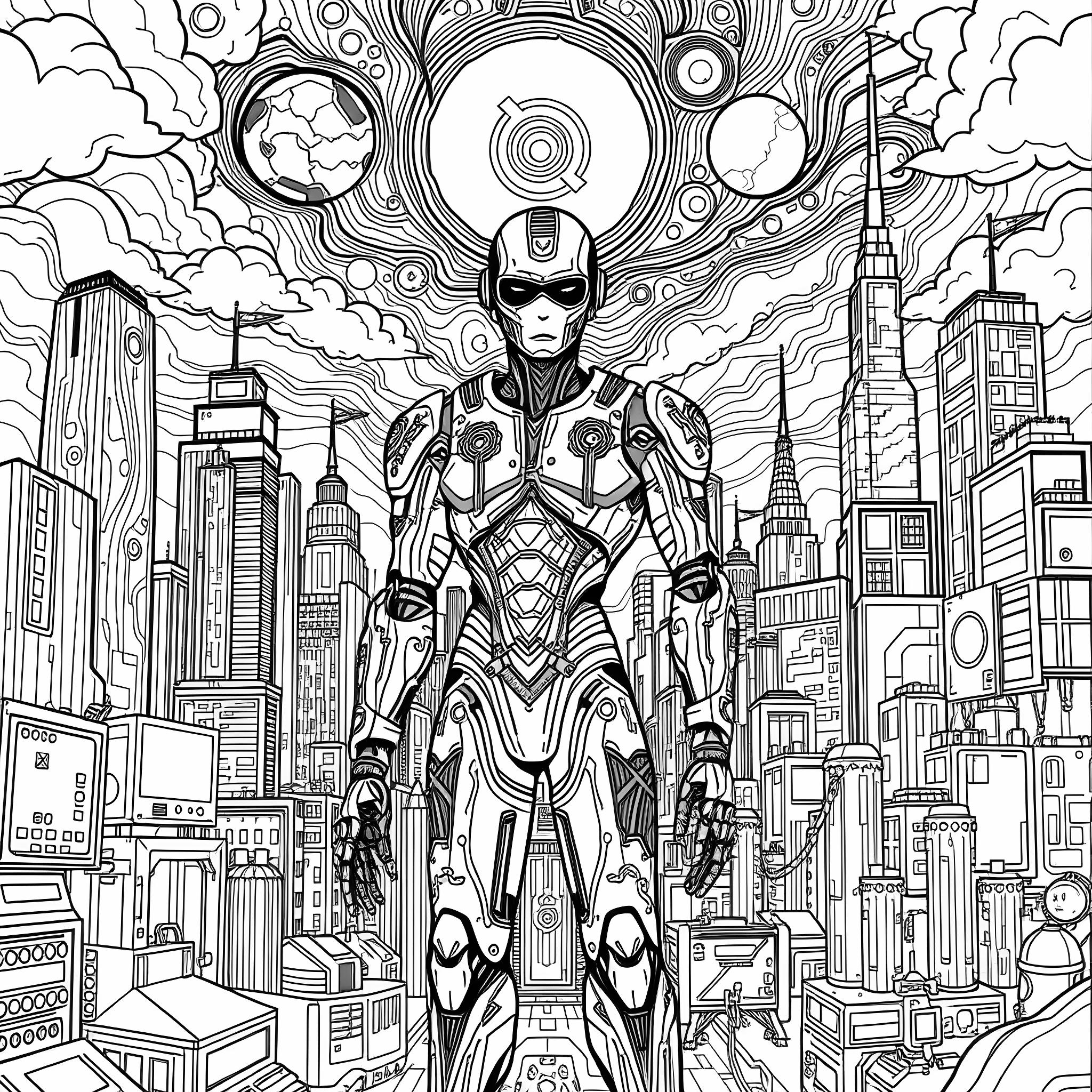 A Coloring Page Very Realistic Human Cyborg... Coloring Page
